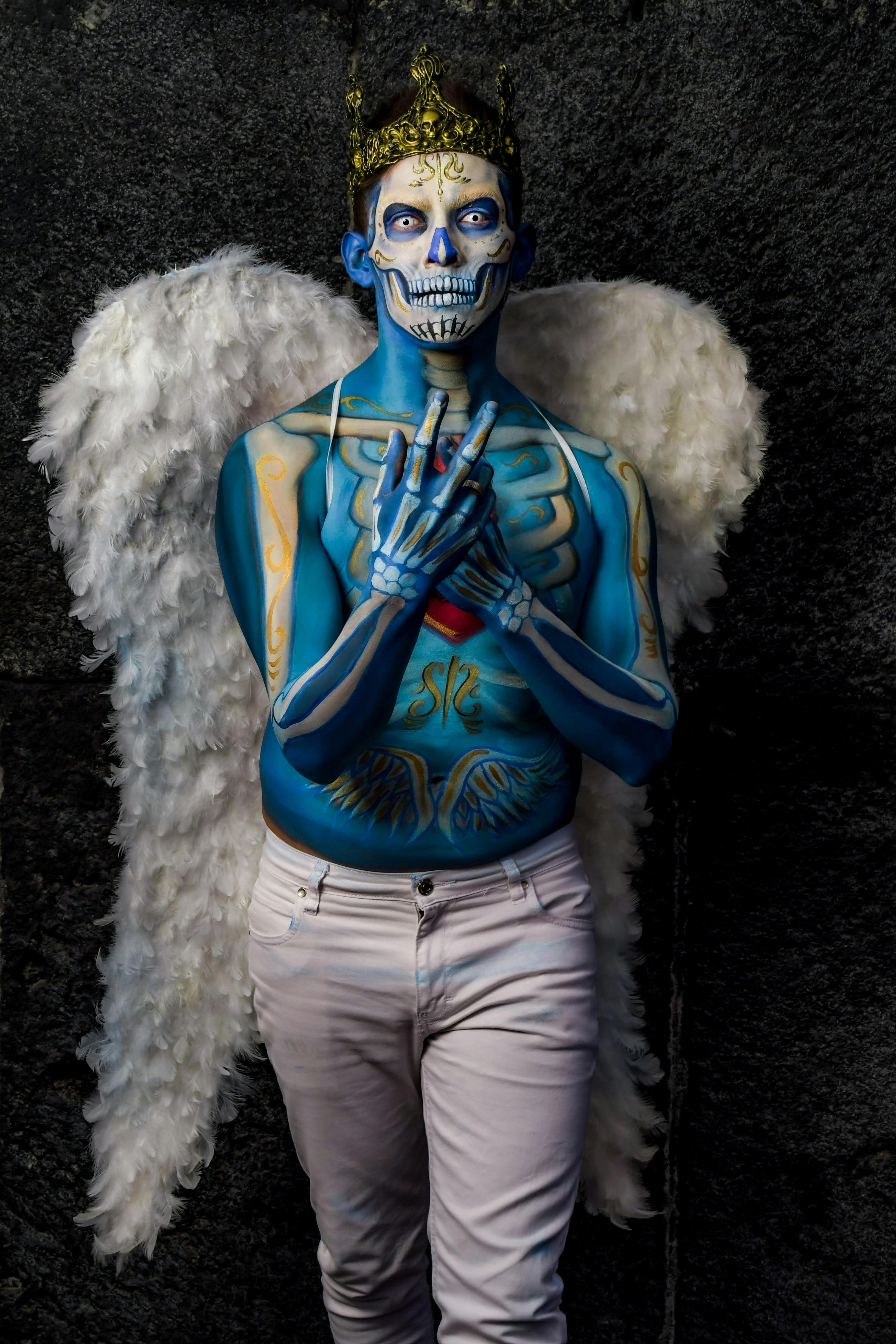 Creative Skeleton Body Paint with Angel Wings · Free Stock Photo