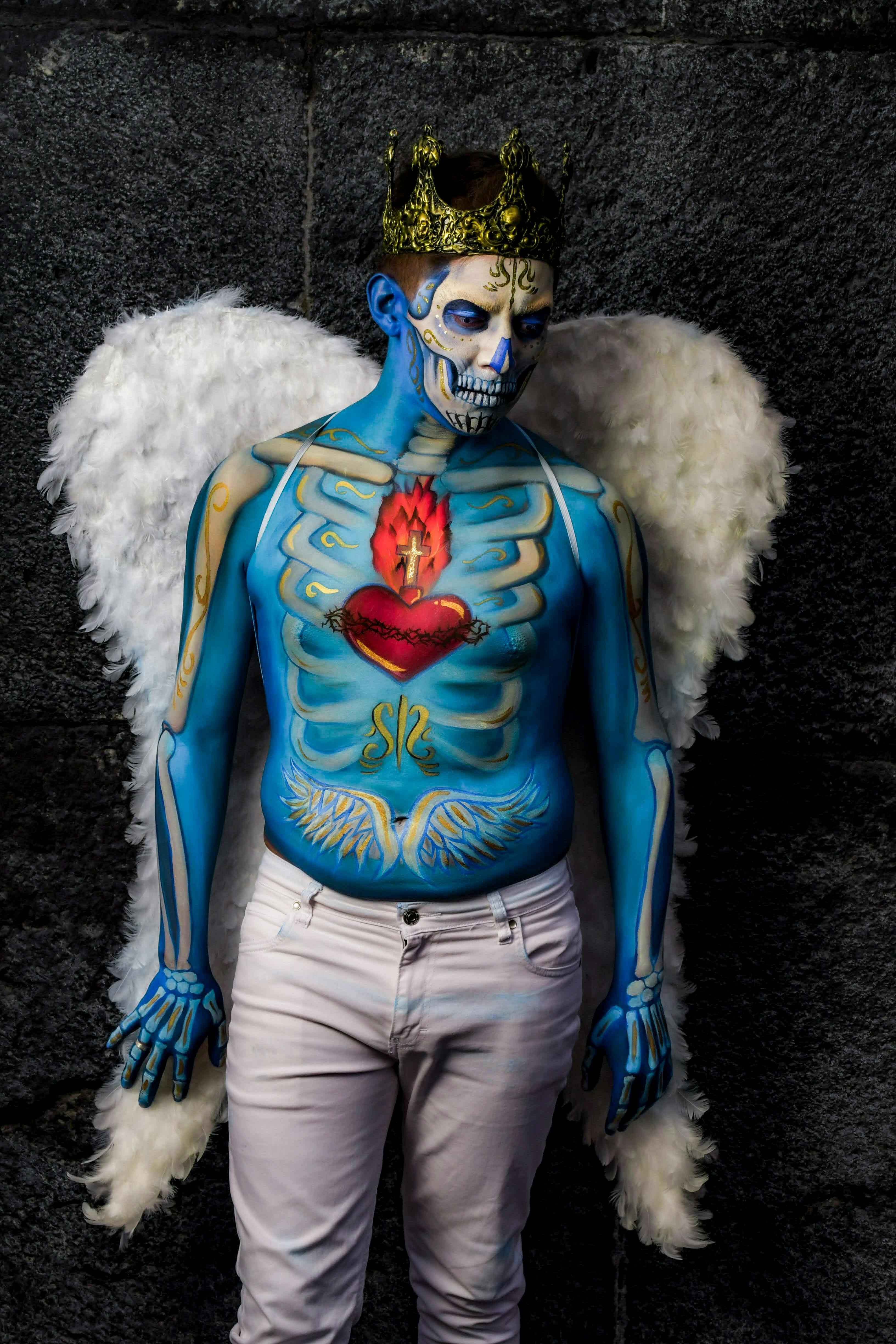 Blue Body Painted Angel with Crown and Wings · Free Stock Photo