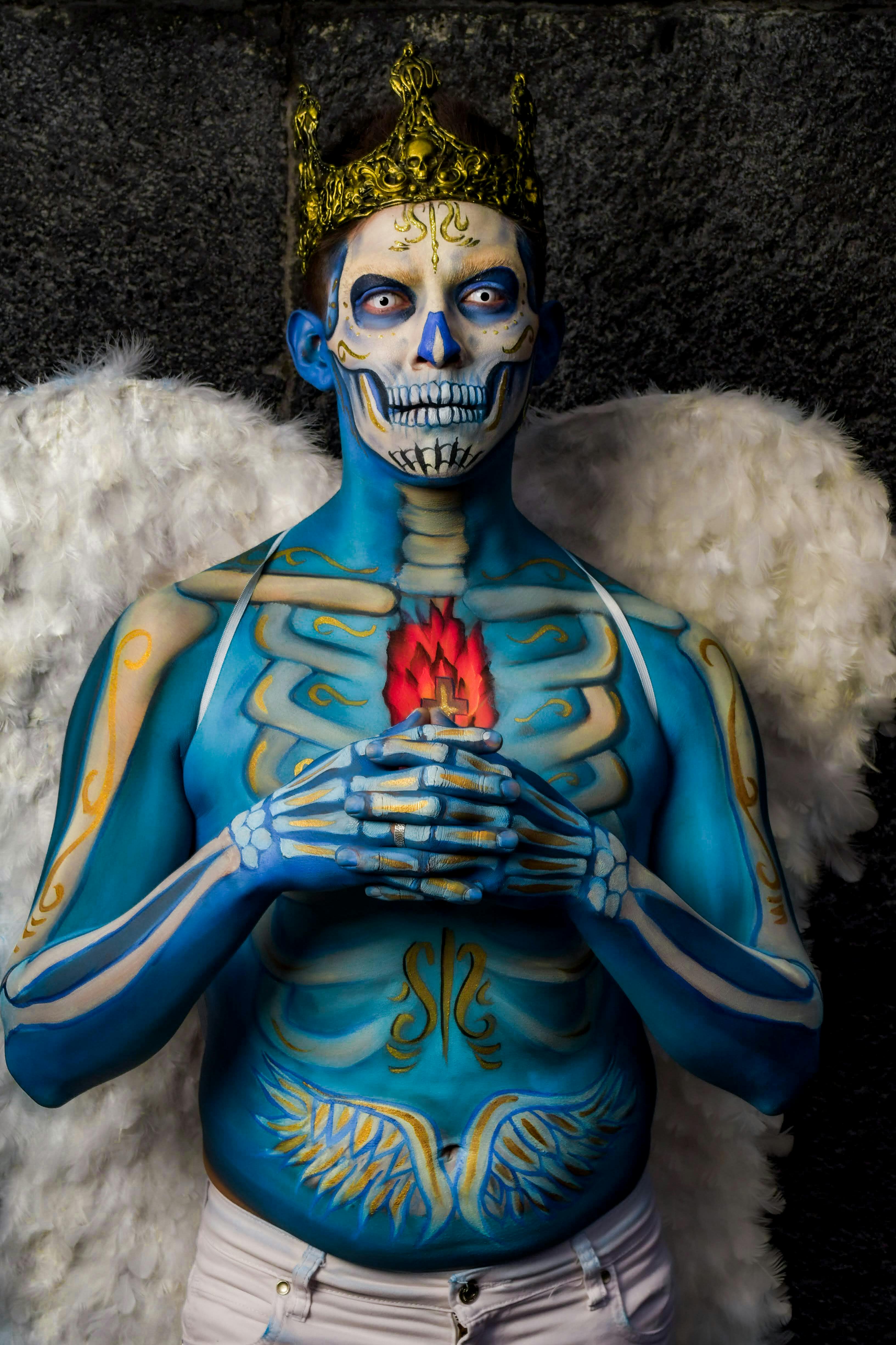 Artistic Skeleton Body Paint with Crown · Free Stock Photo