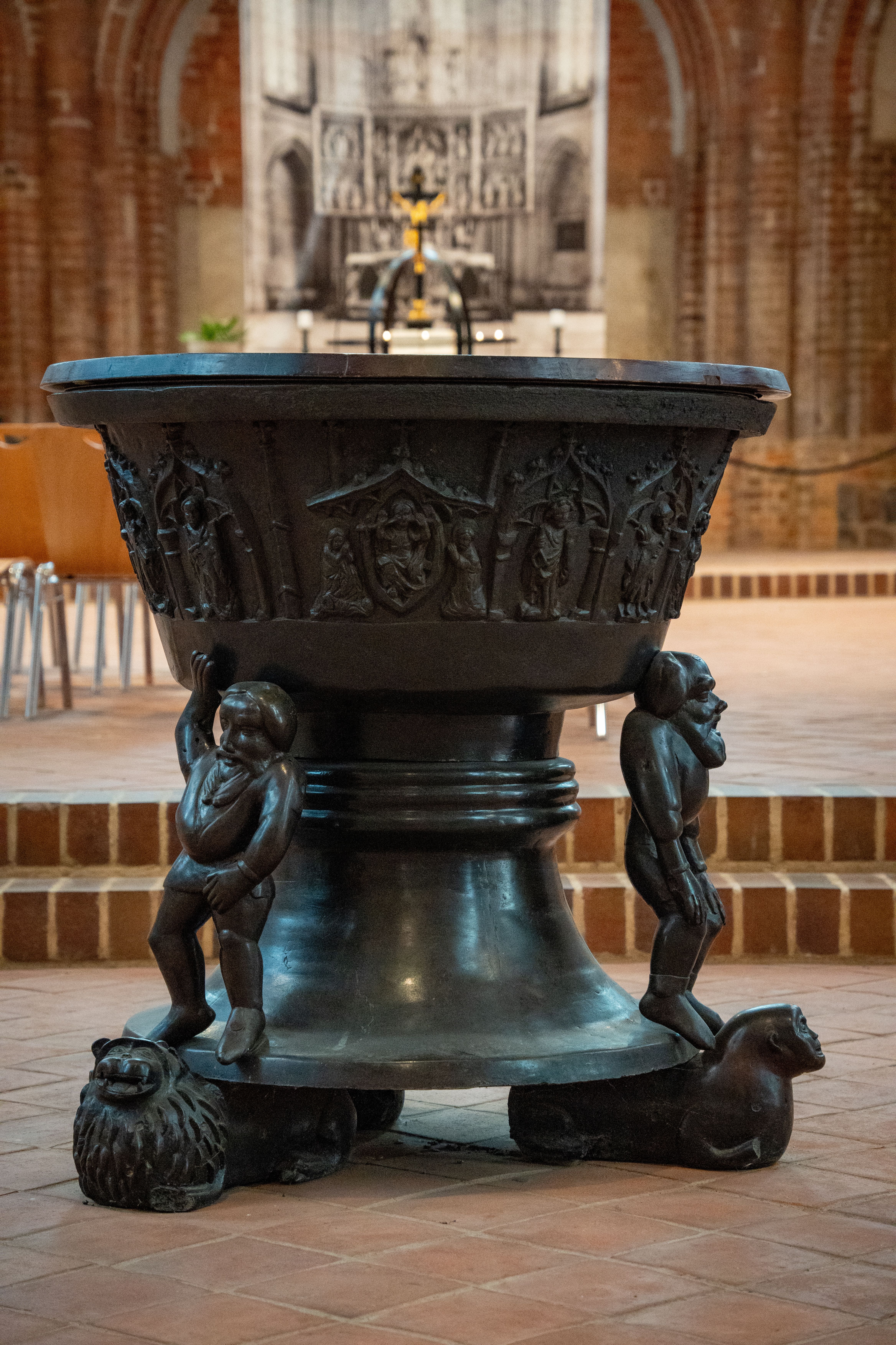 Ornate Baptismal Font in Historic Church Interior · Free Stock Photo