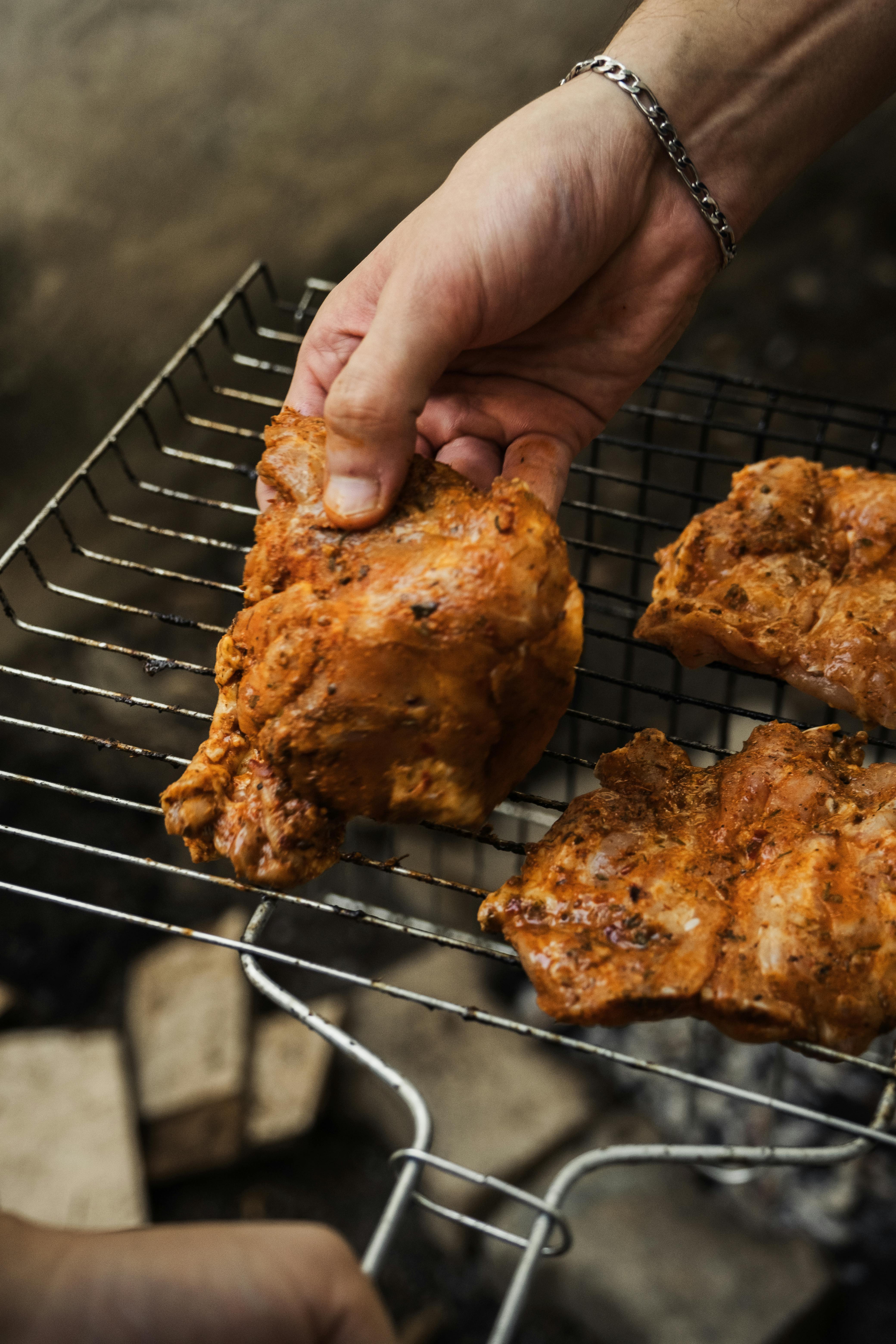Grilling Marinated Chicken on Outdoor Barbecue · Free Stock Photo
