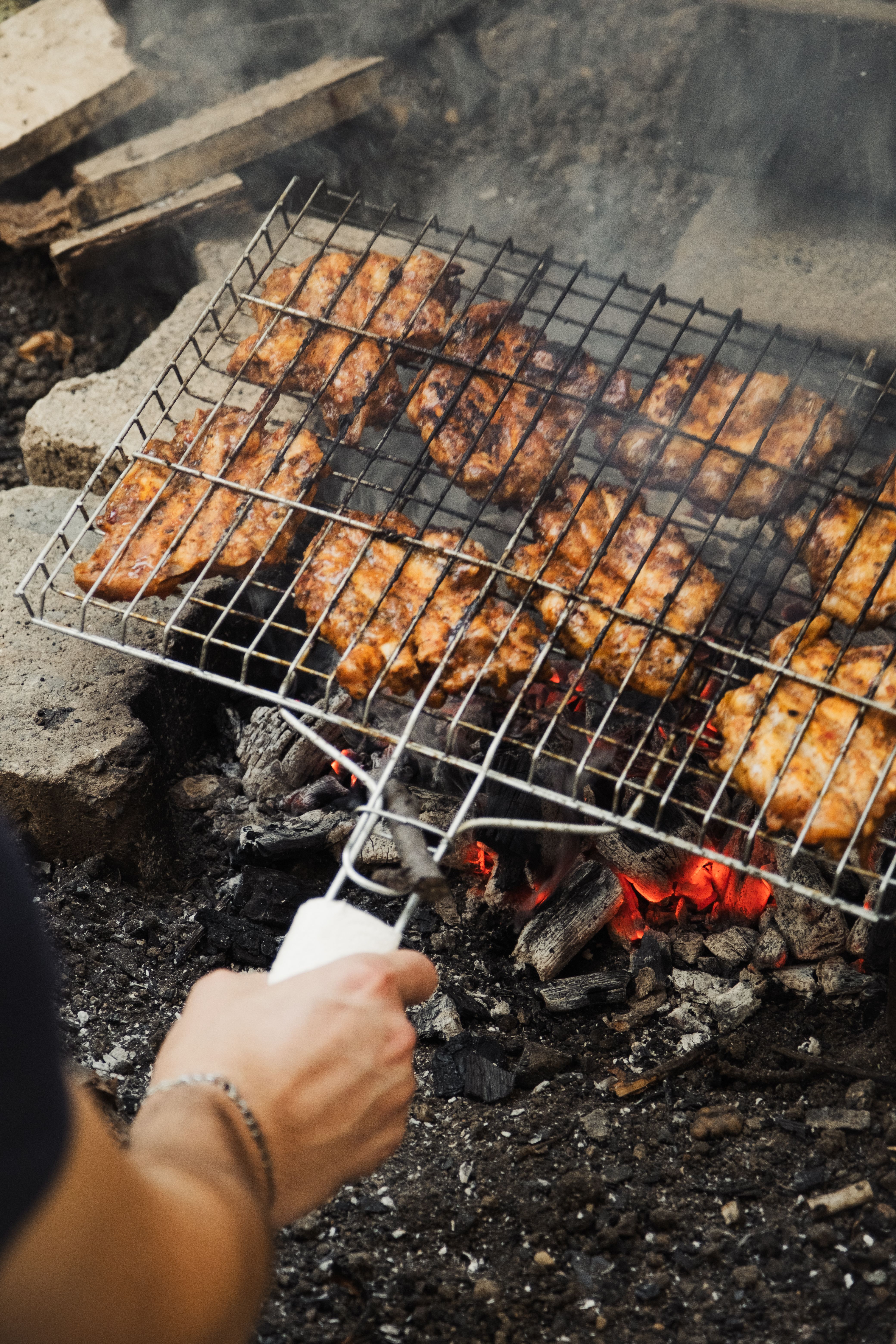 Grilled Chicken BBQ Over Outdoor Fire Pit · Free Stock Photo