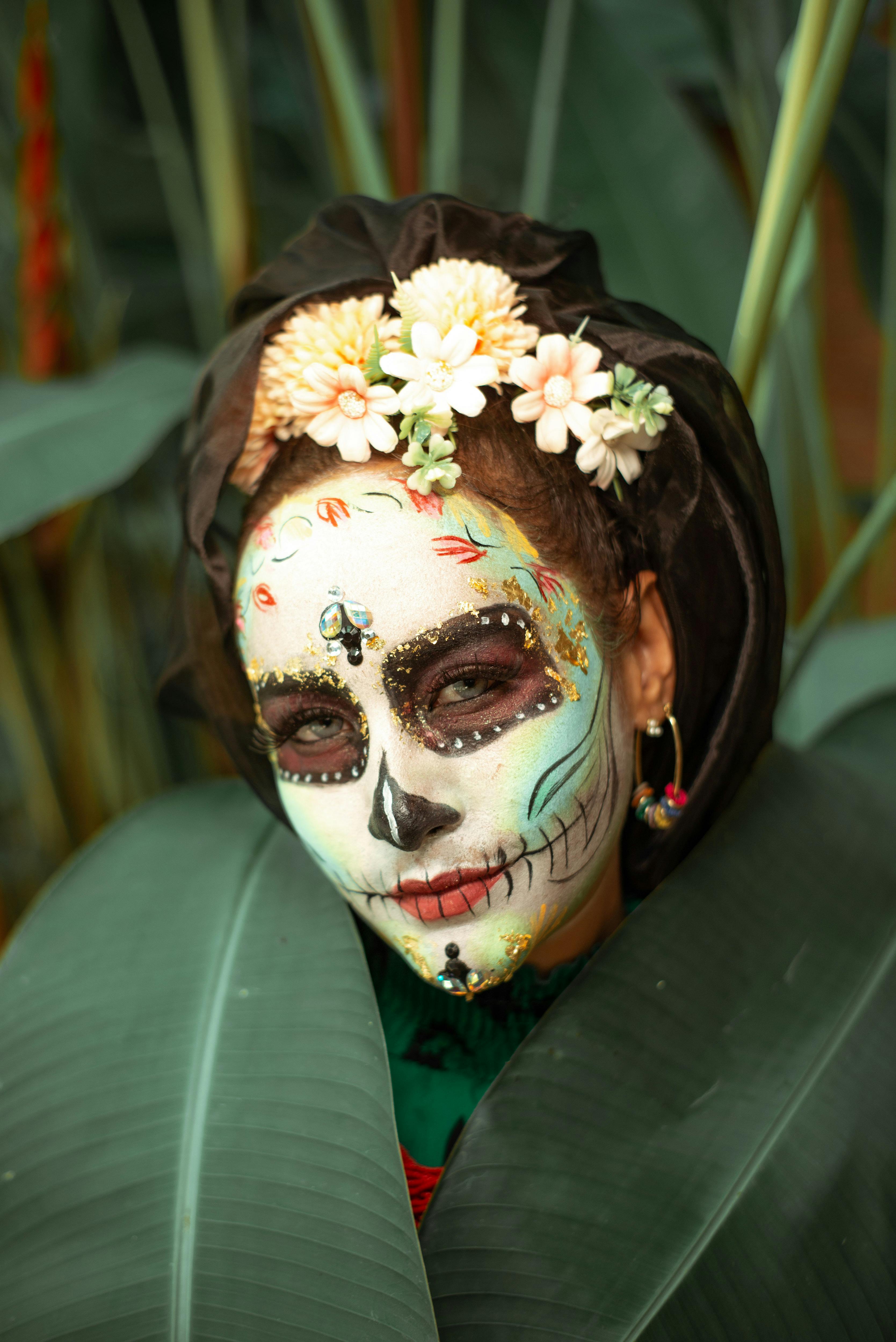Colorful Catrina with Floral Headpiece in Nature · Free Stock Photo