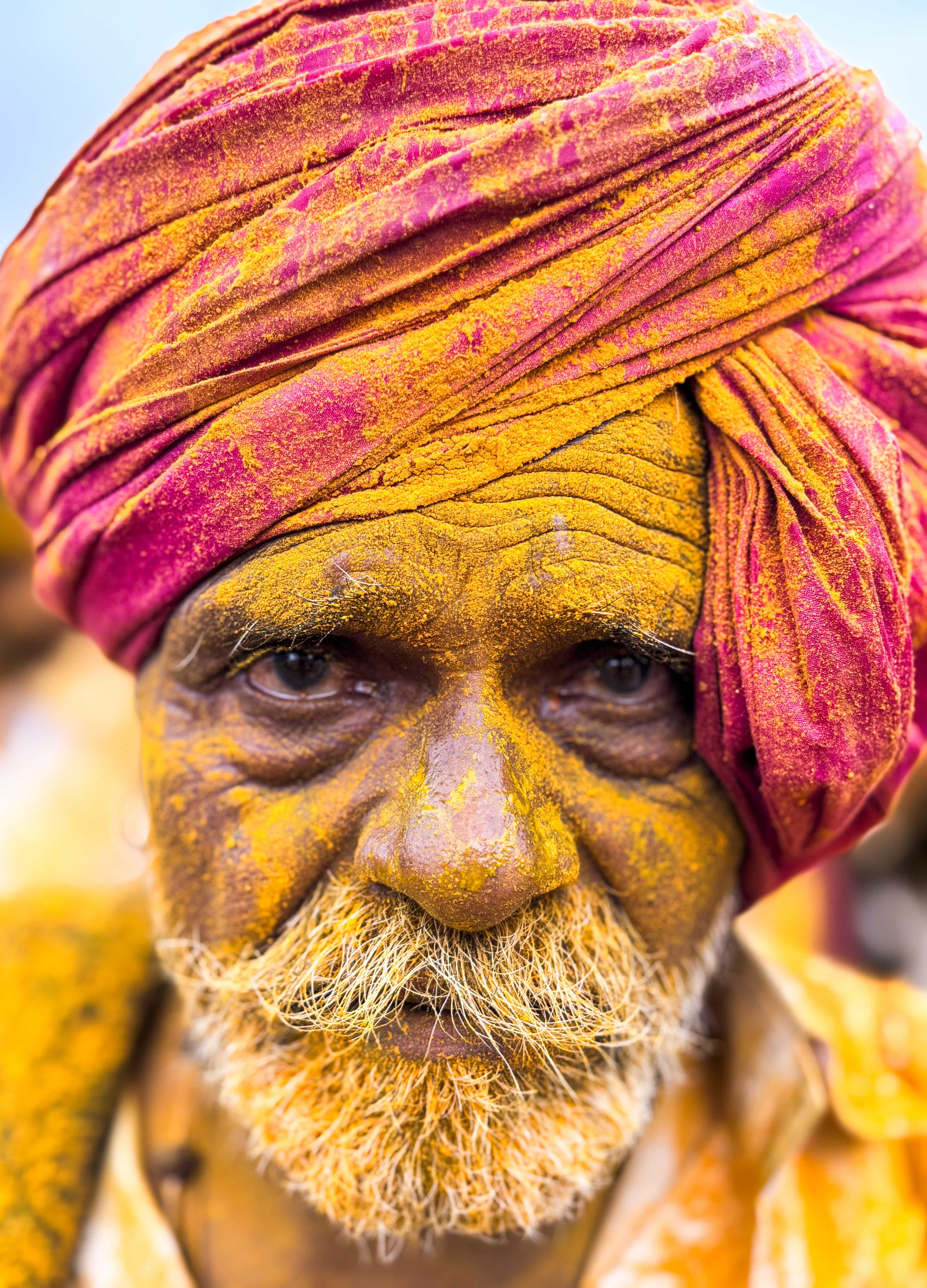 Elderly Man Covered in Haldi at Indian Festival · Free Stock Photo