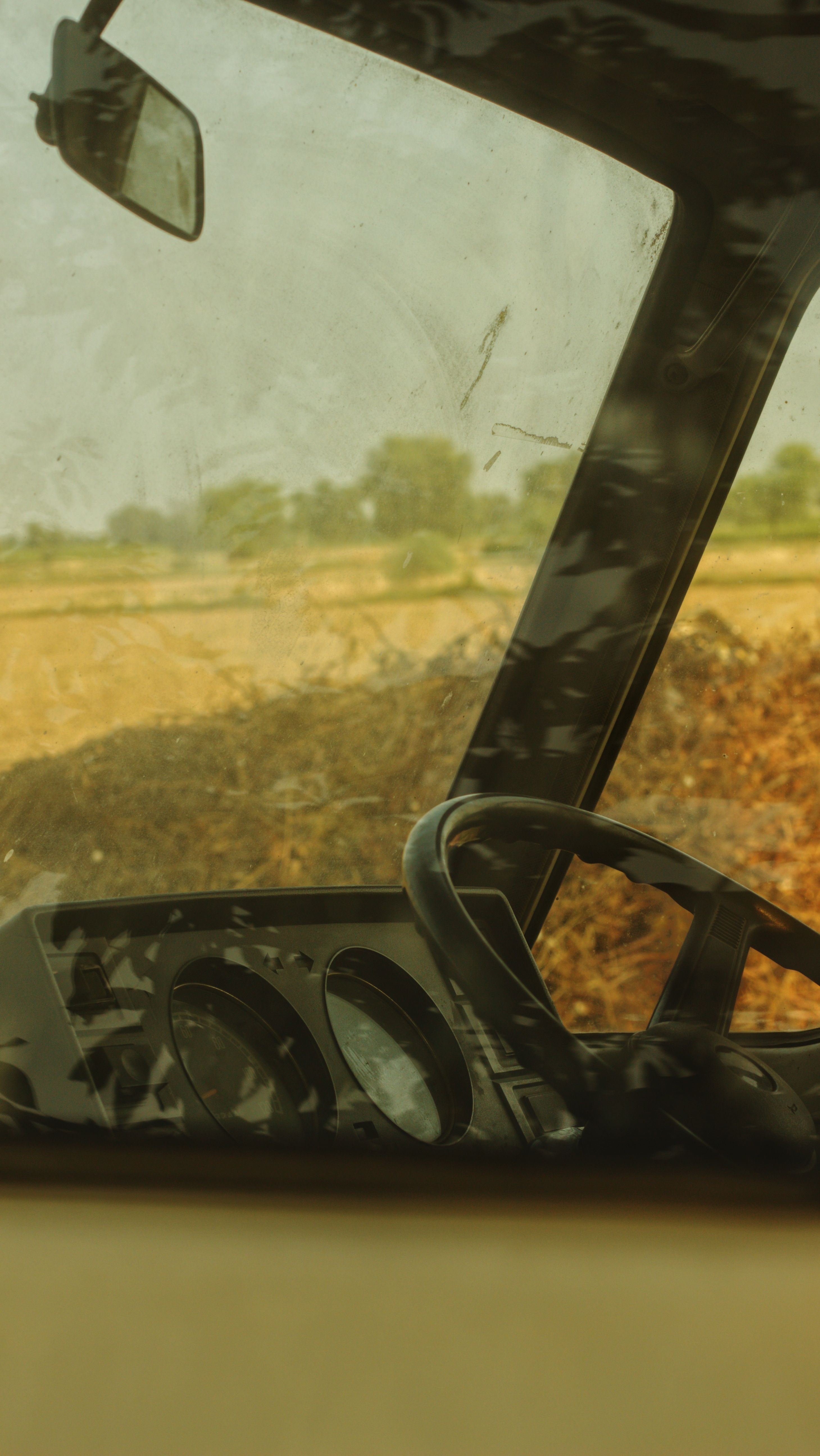 Rustic Farm View from Tractor Cabin · Free Stock Photo