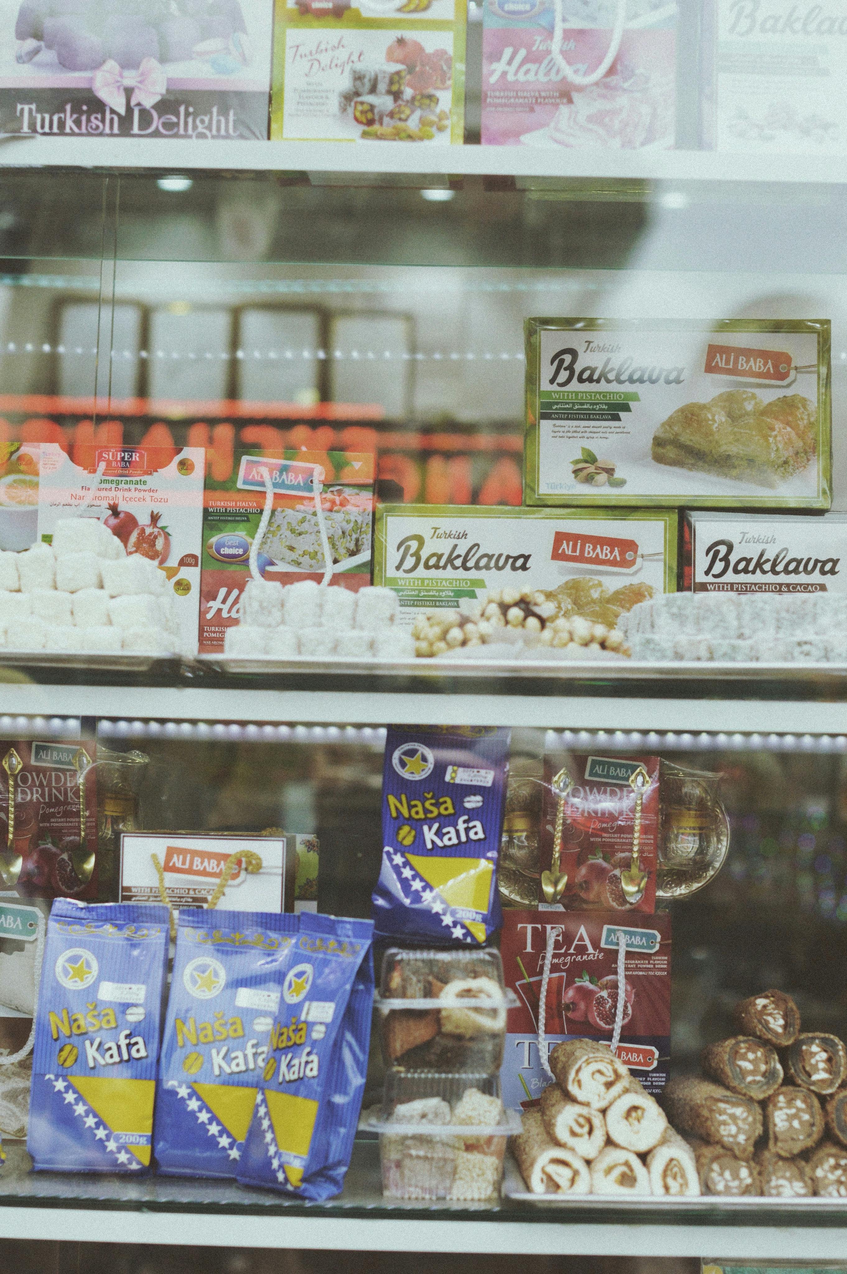 Showcase of Bosnian Sweets and Treats in Storefront · Free Stock Photo