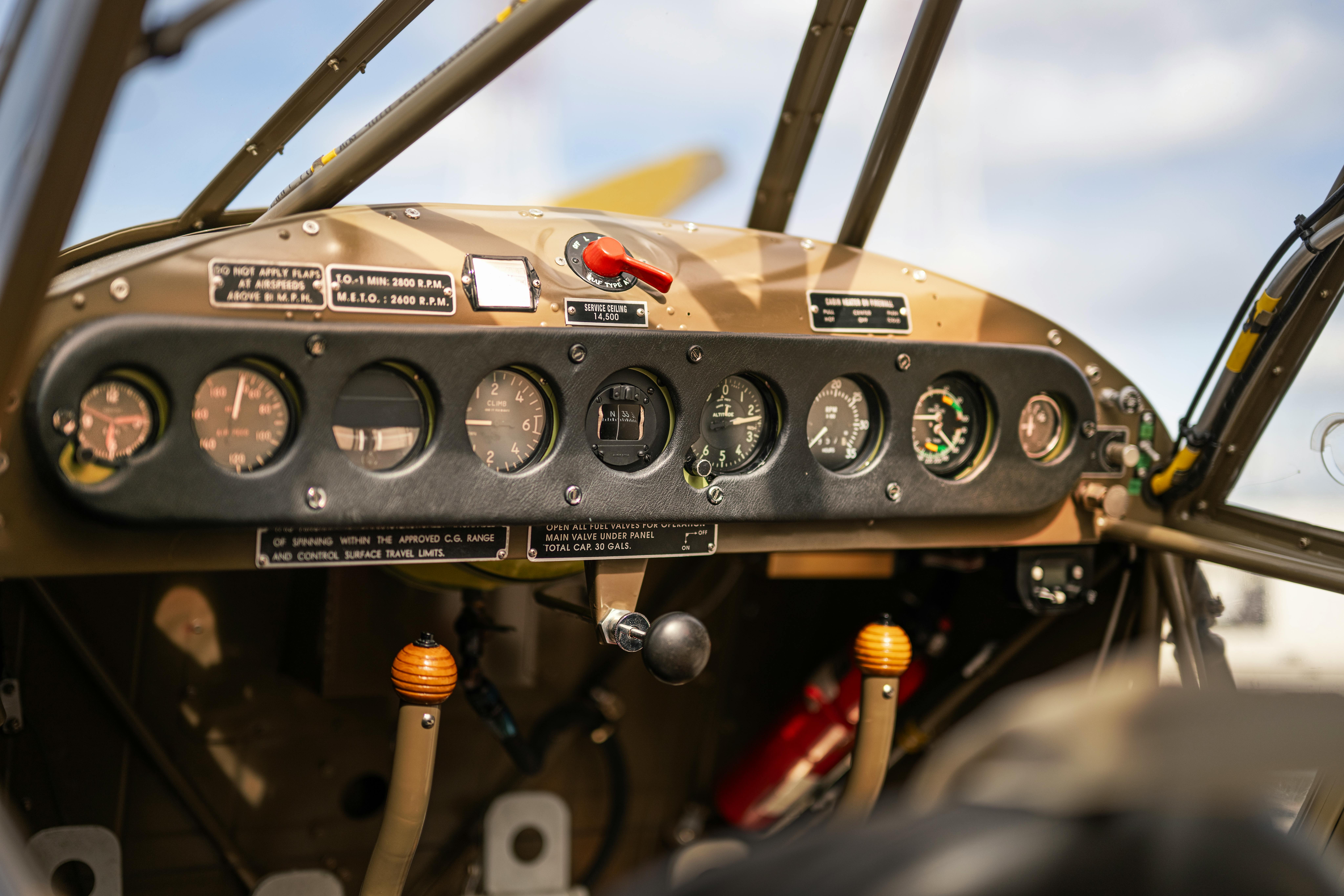 Vintage Aircraft Cockpit with Analog Gauges · Free Stock Photo