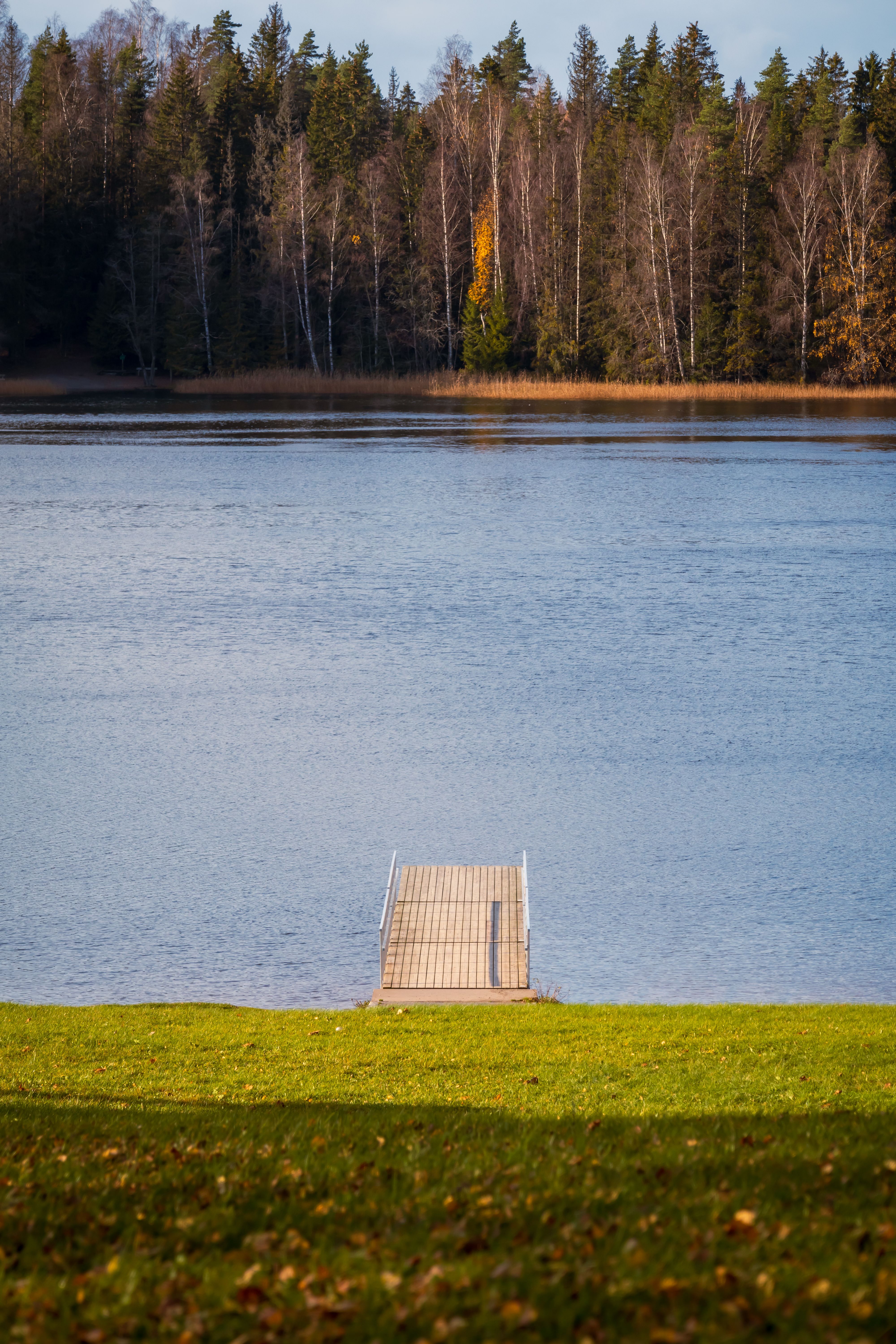 Scenic Lake View with Autumn Trees and Dock · Free Stock Photo