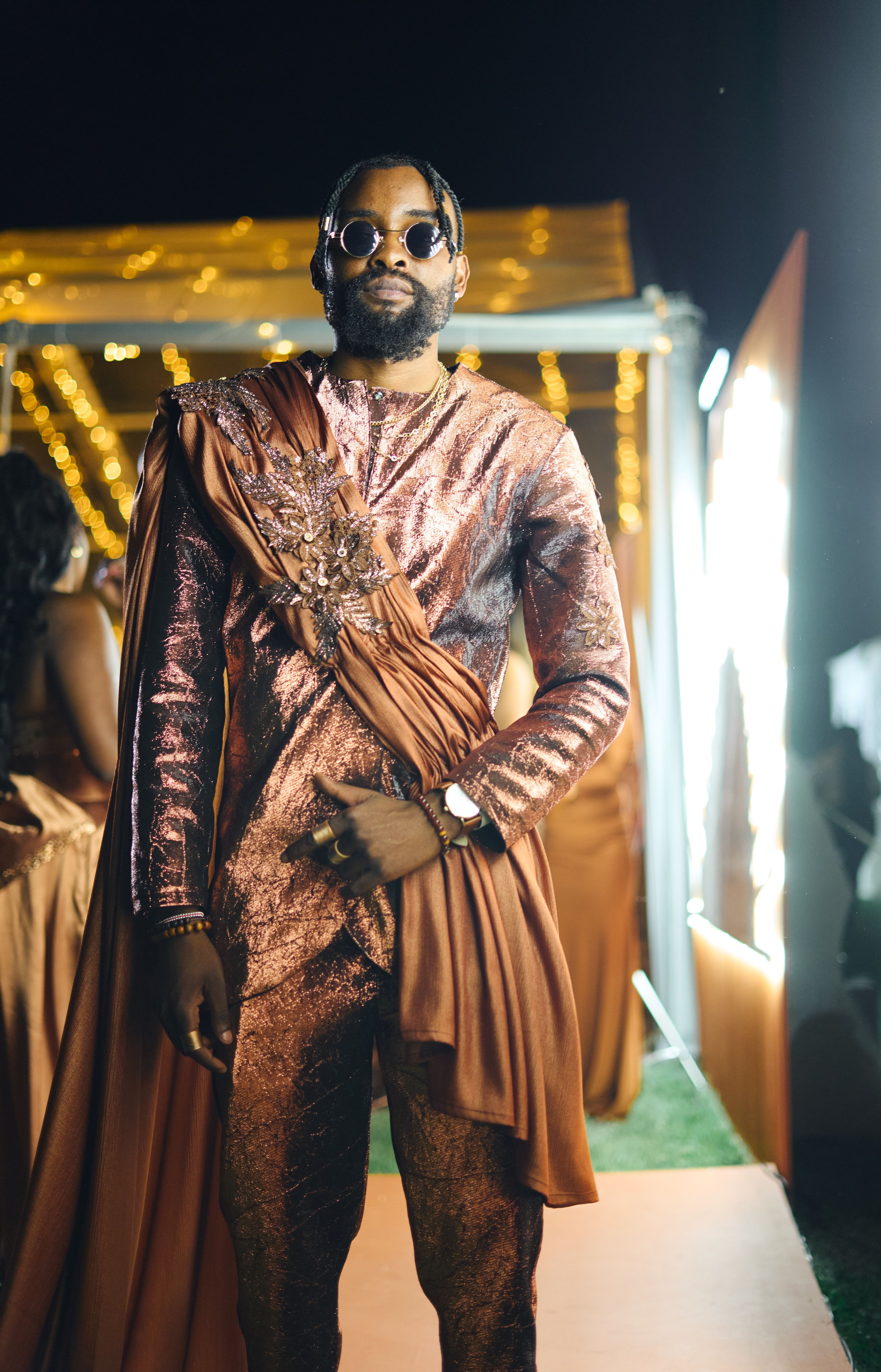 Stylish Man in Metallic Bronze Fashion Outfit · Free Stock Photo
