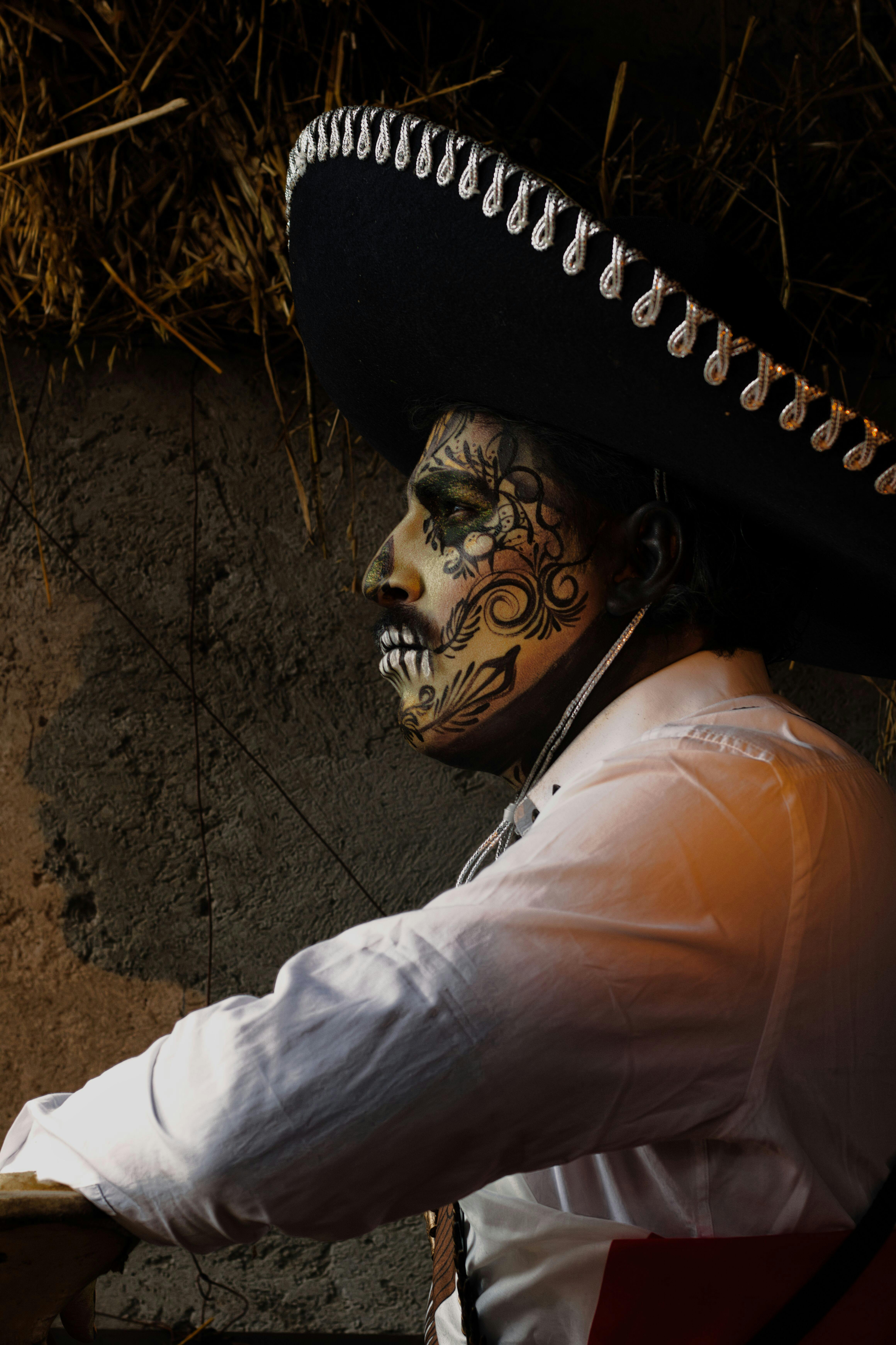 Traditional Mexican Face Paint with Sombrero · Free Stock Photo