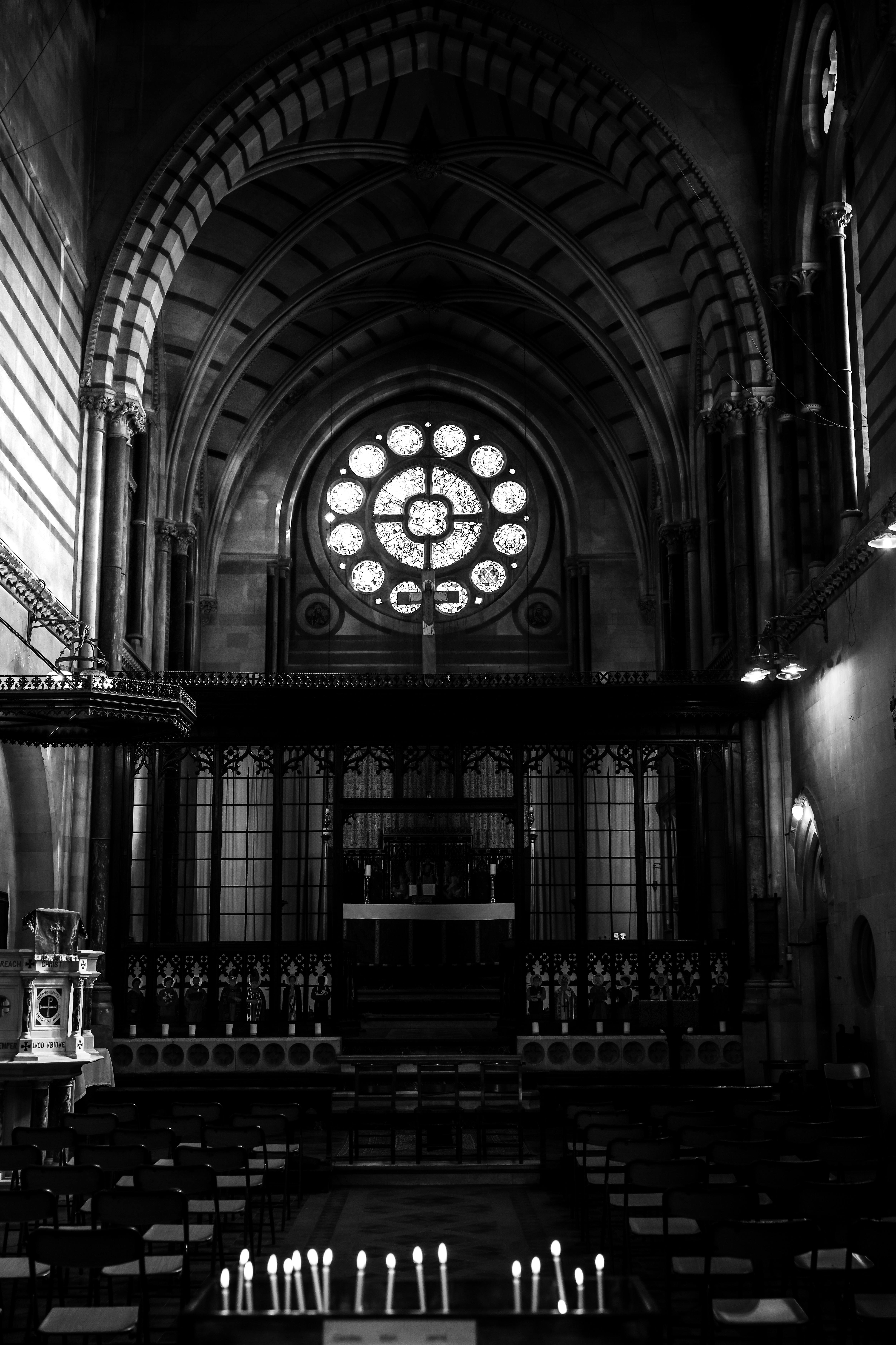 Gothic Church Interior with Stained Glass · Free Stock Photo