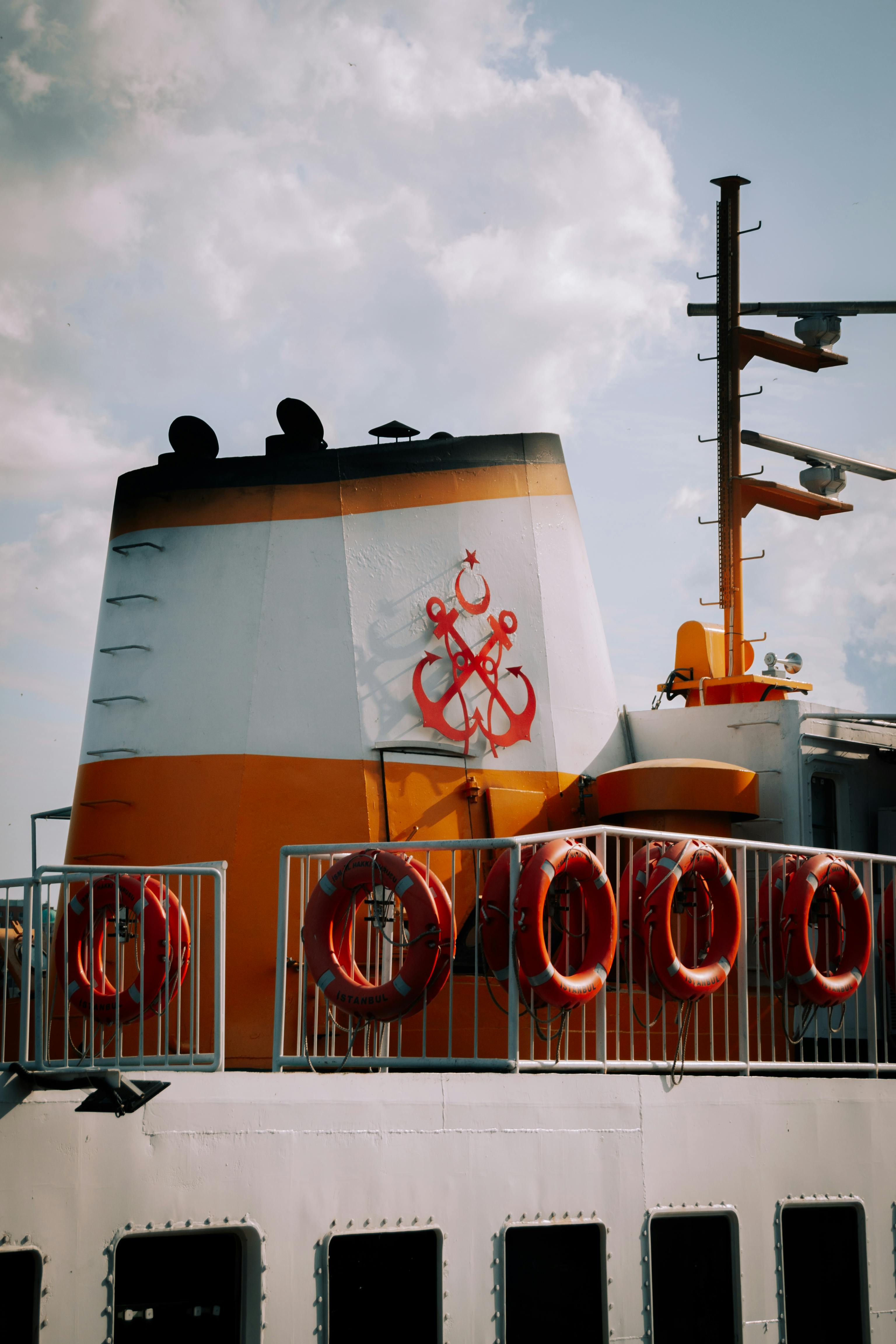 Colorful Ship Funnel with Safety Equipment · Free Stock Photo