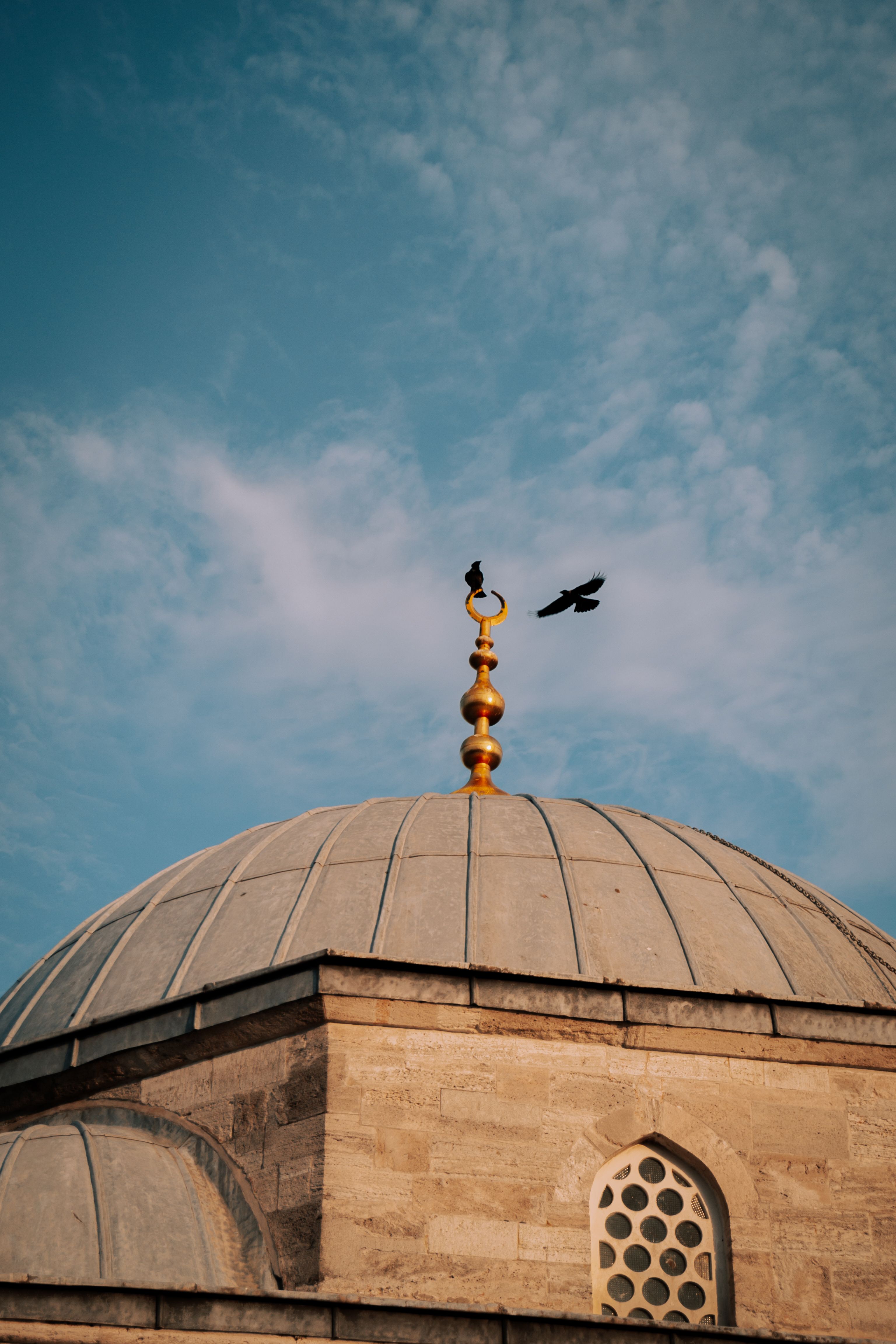 Dome of Traditional Mosque with Sky Birds · Free Stock Photo