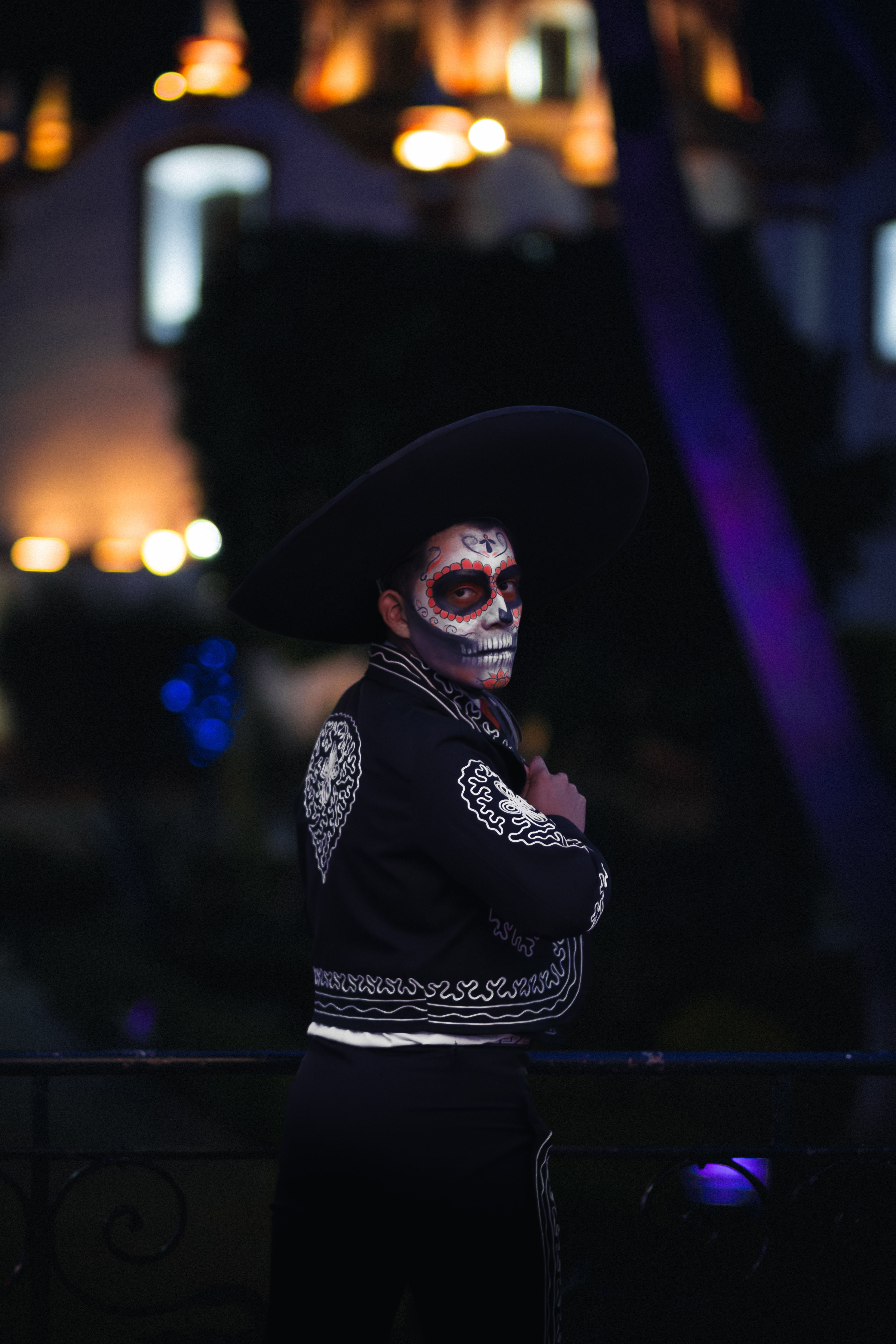 Mexican Catrín in Traditional Costume at Night · Free Stock Photo