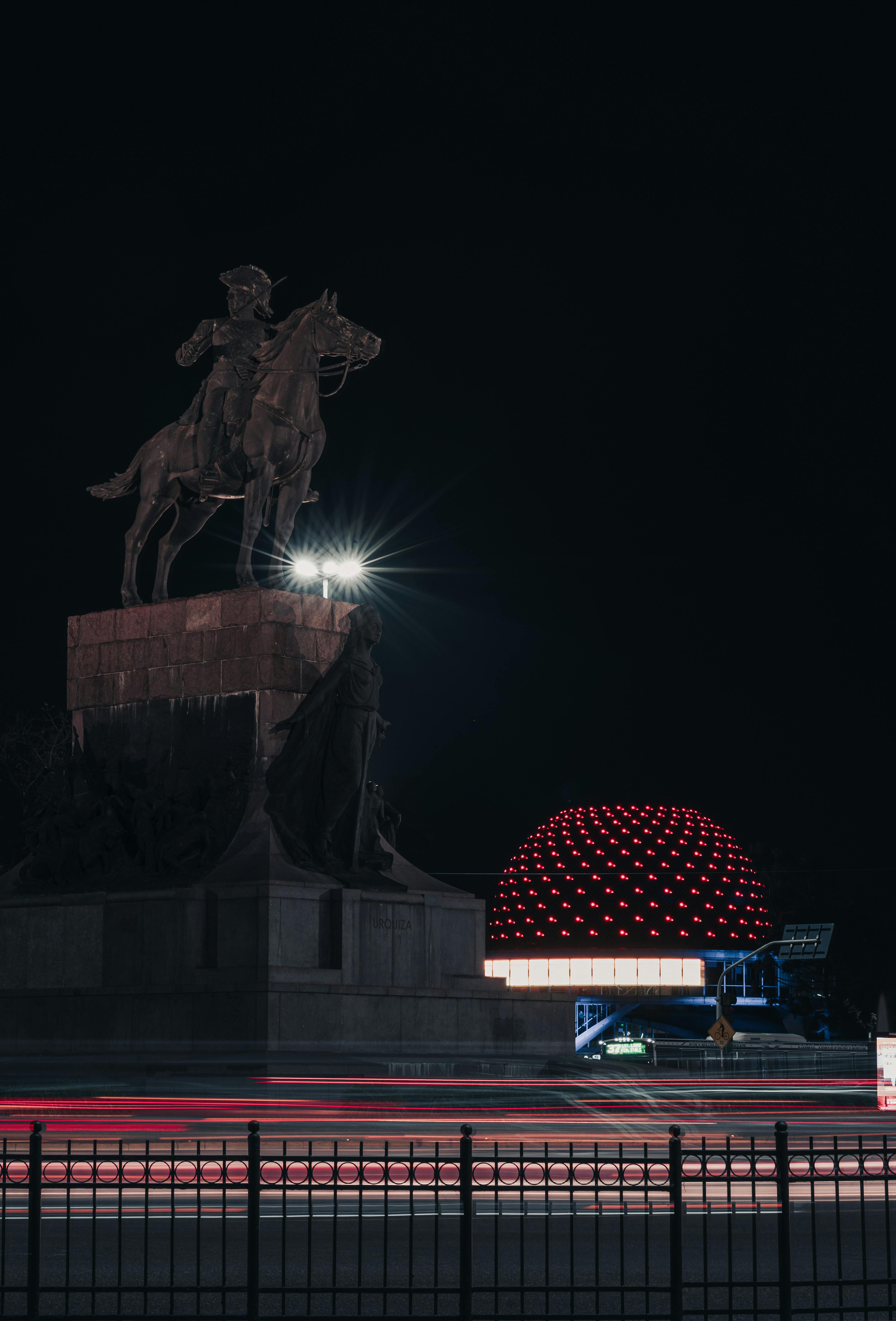 Equestrian Statue with Vibrant Night Lighting · Free Stock Photo
