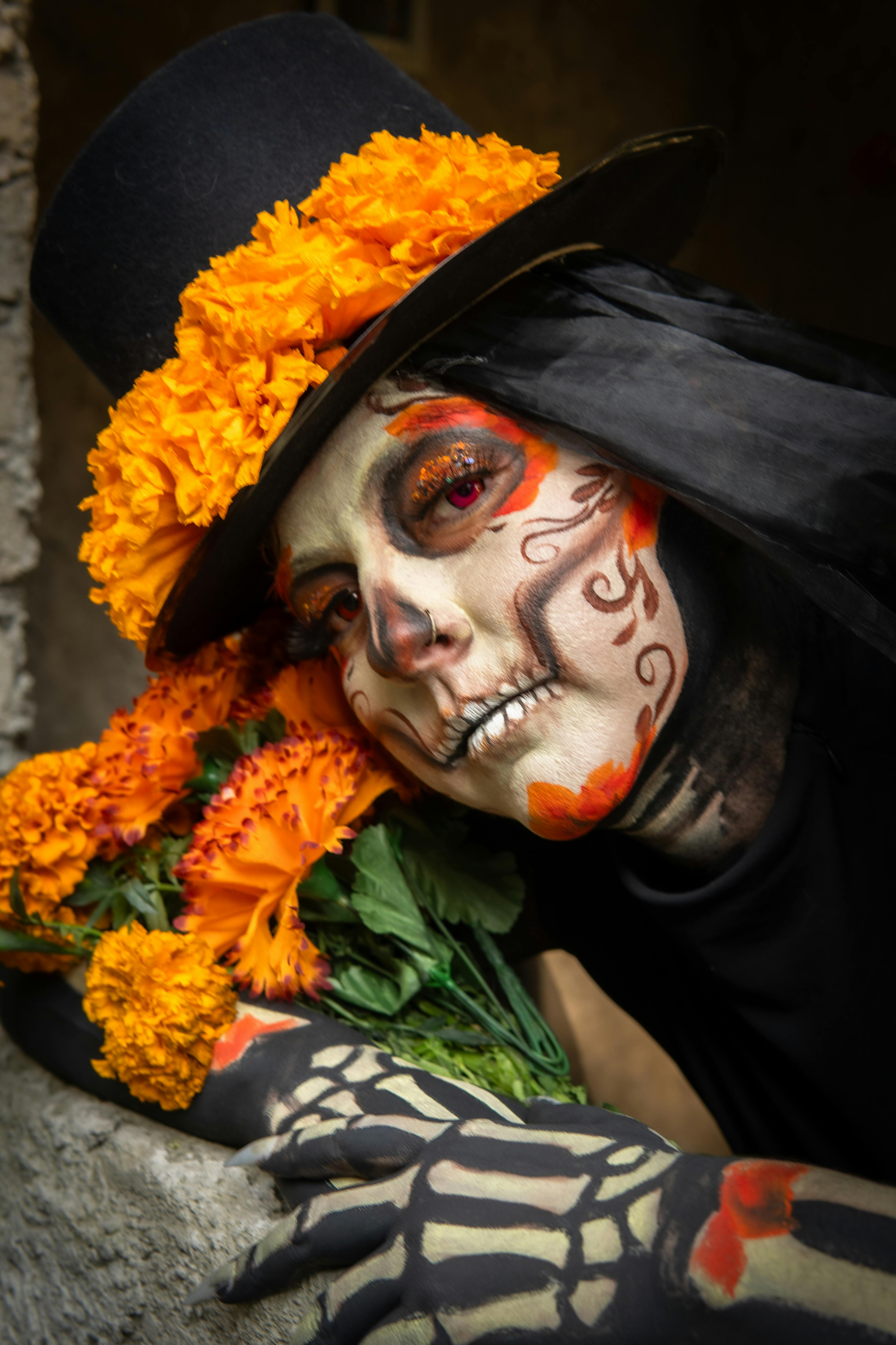 Vibrant Catrina with Marigolds in Mexico City · Free Stock Photo