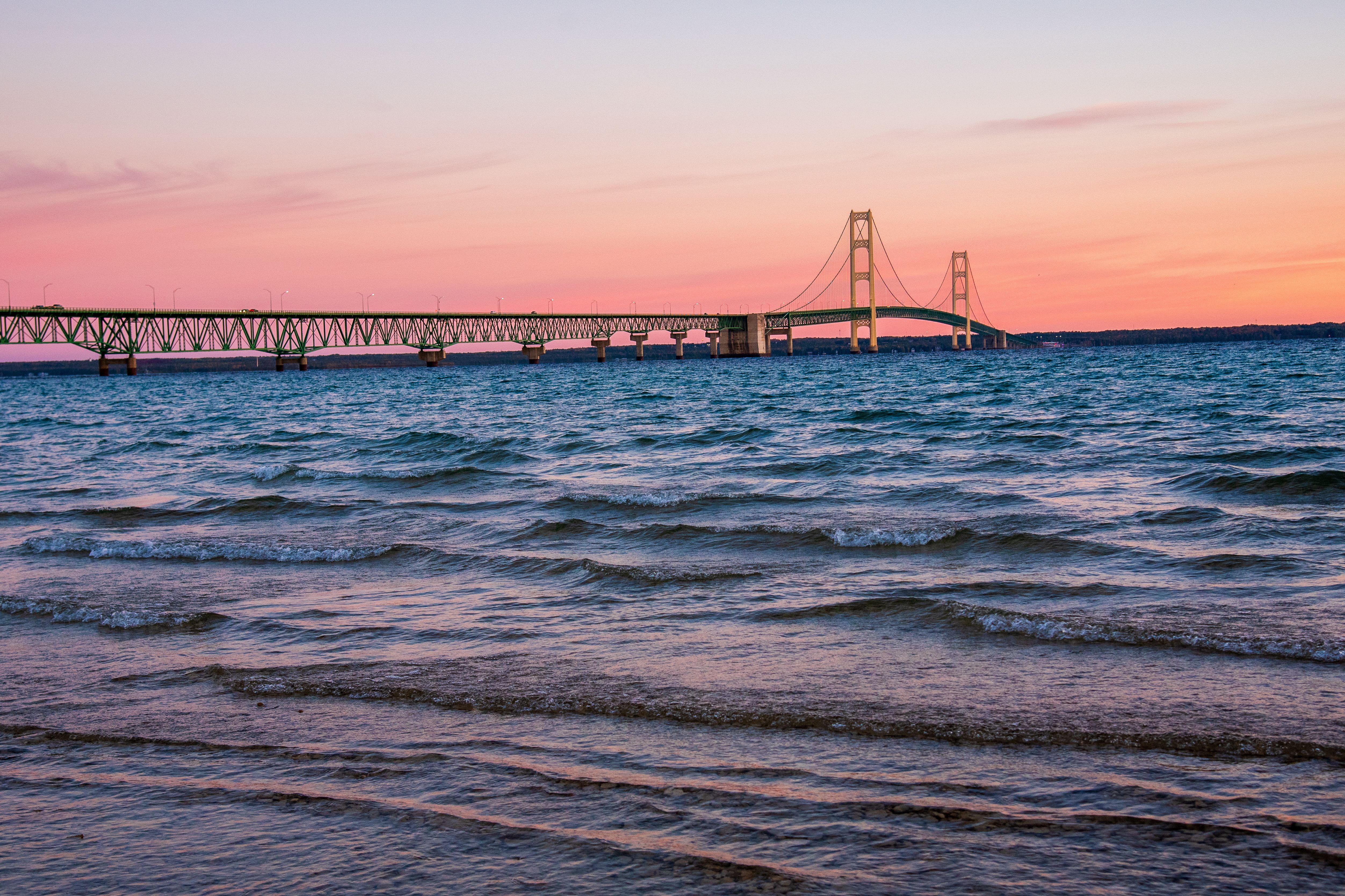 Mackinac Bridge at Sunset in Mackinaw City · Free Stock Photo