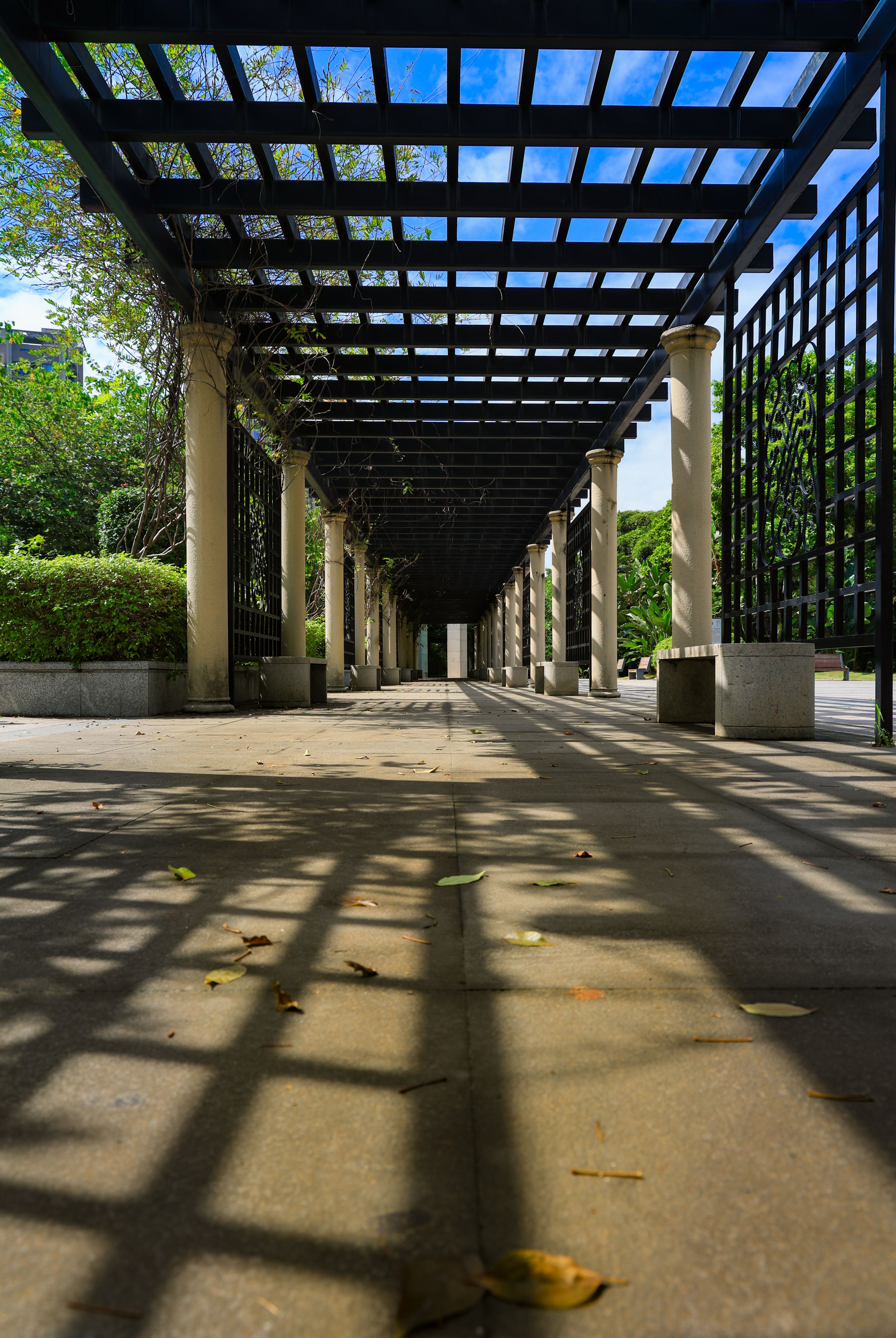 Modern Pergola with Shadow Patterns in Urban Park · Free Stock Photo