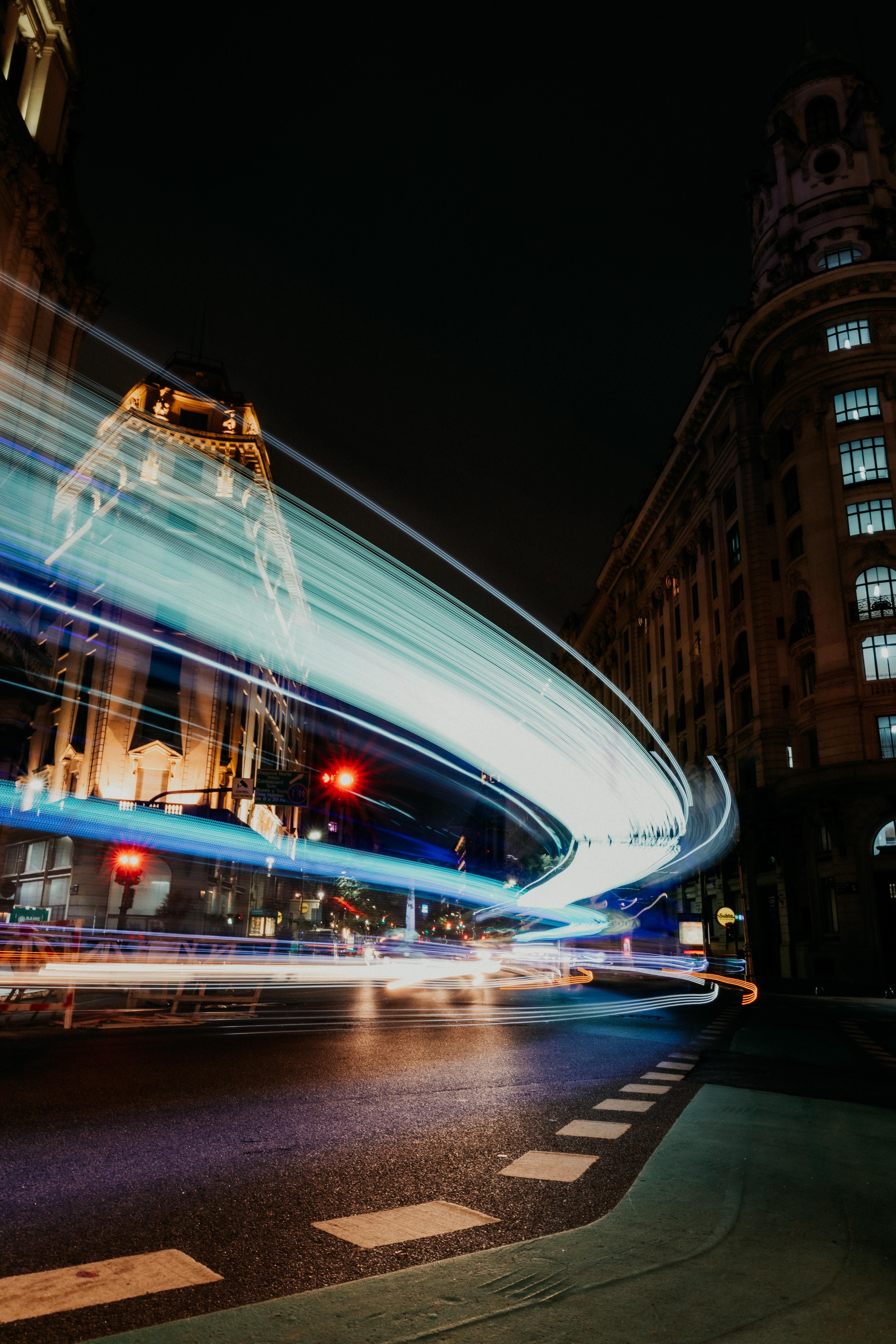 Dynamic Night Scene with Light Trails · Free Stock Photo