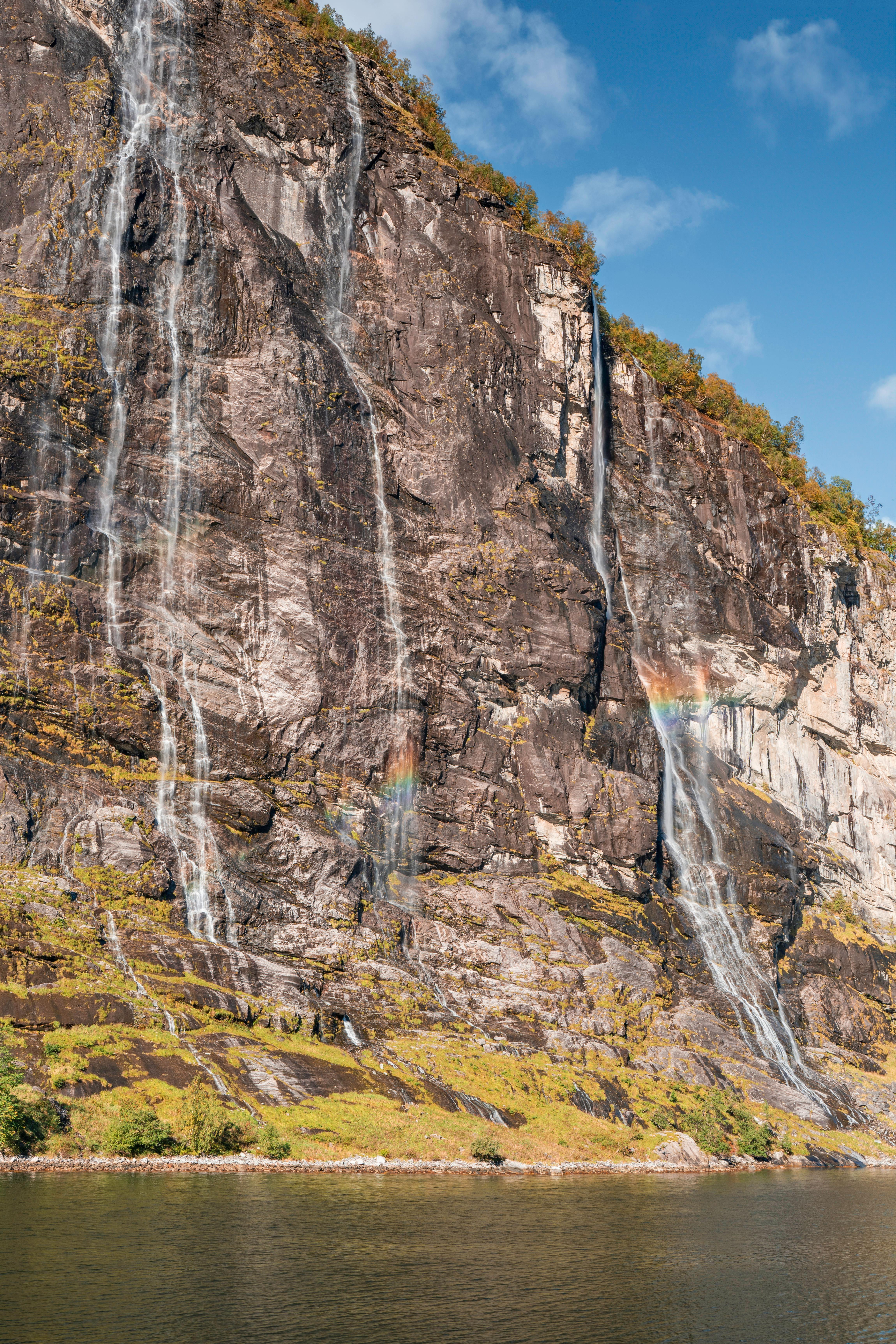 Scenic Waterfalls on Norwegian Fjord Cliff · Free Stock Photo