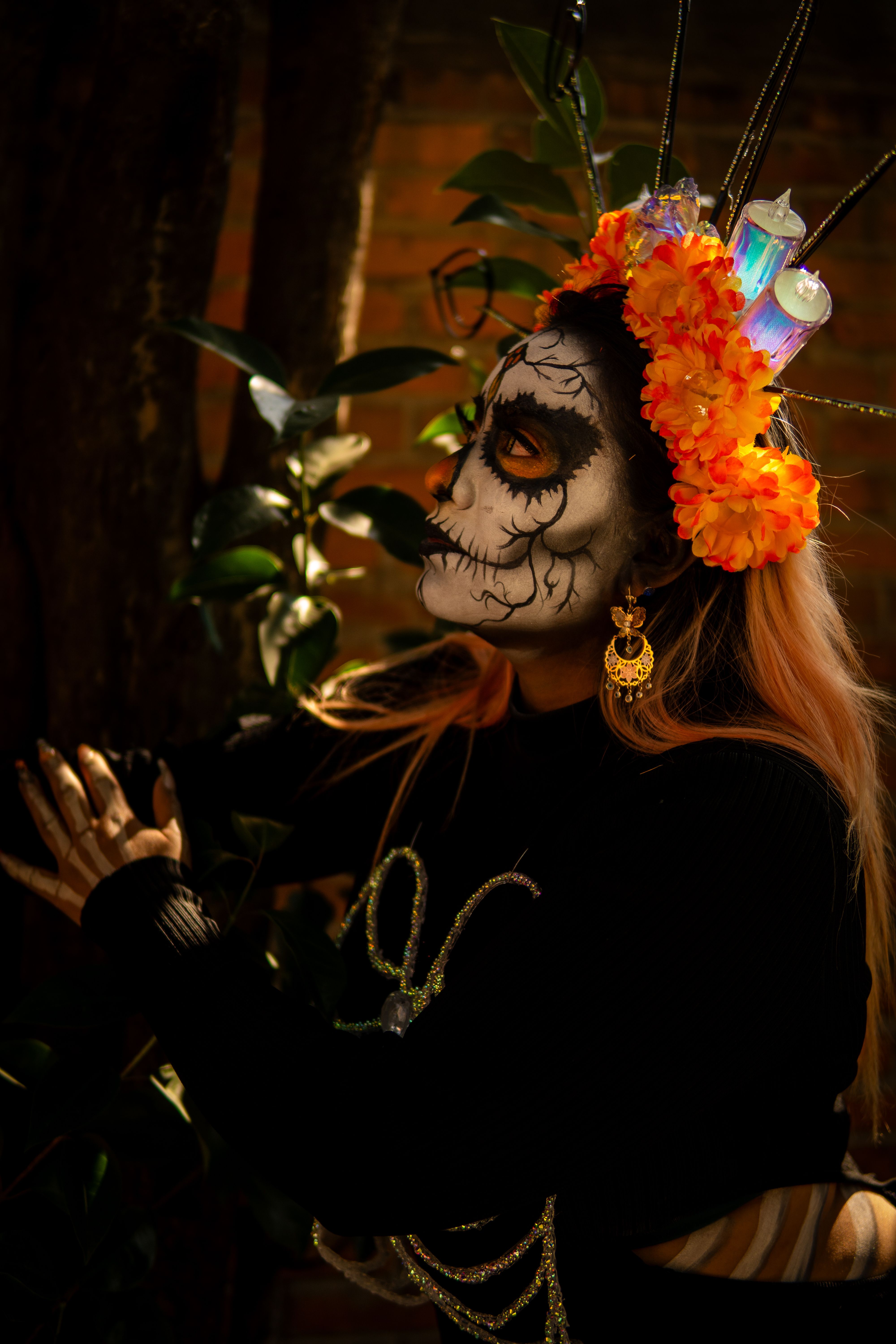 Elegantly Painted Catrina with Floral Headdress · Free Stock Photo