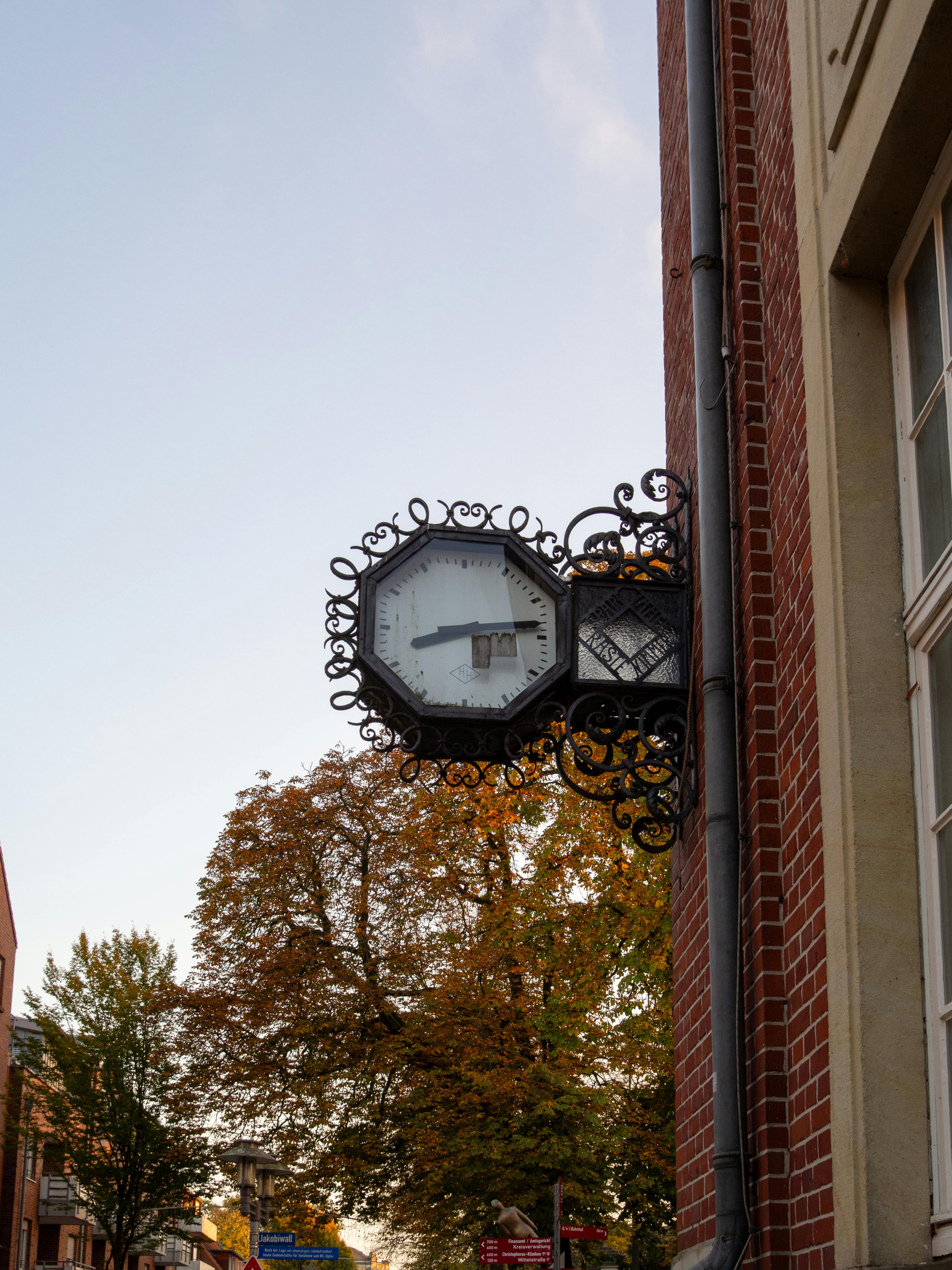 Vintage Street Clock with Autumn Foliage · Free Stock Photo