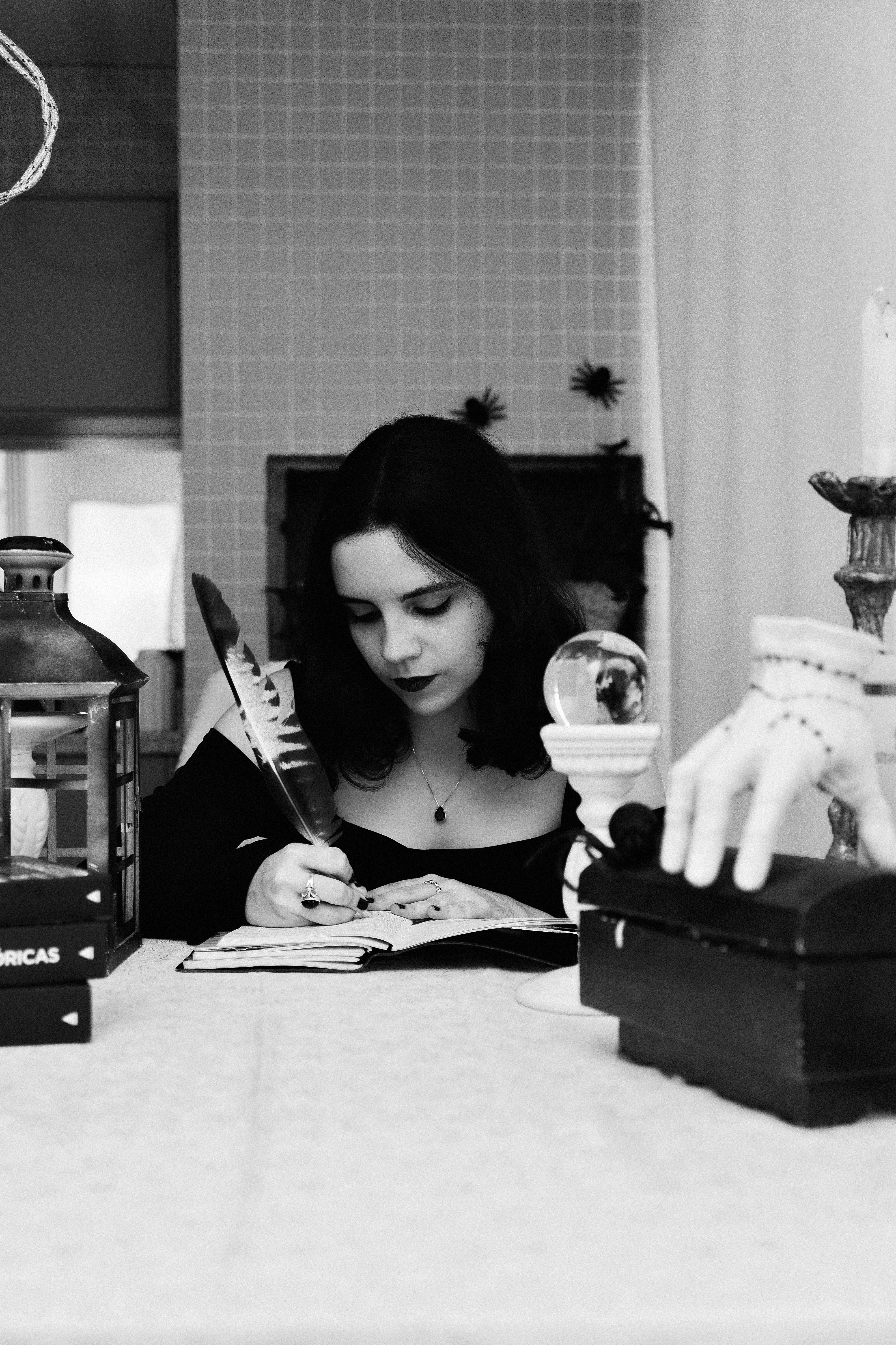 Black and White Mystical Writing Scene · Free Stock Photo