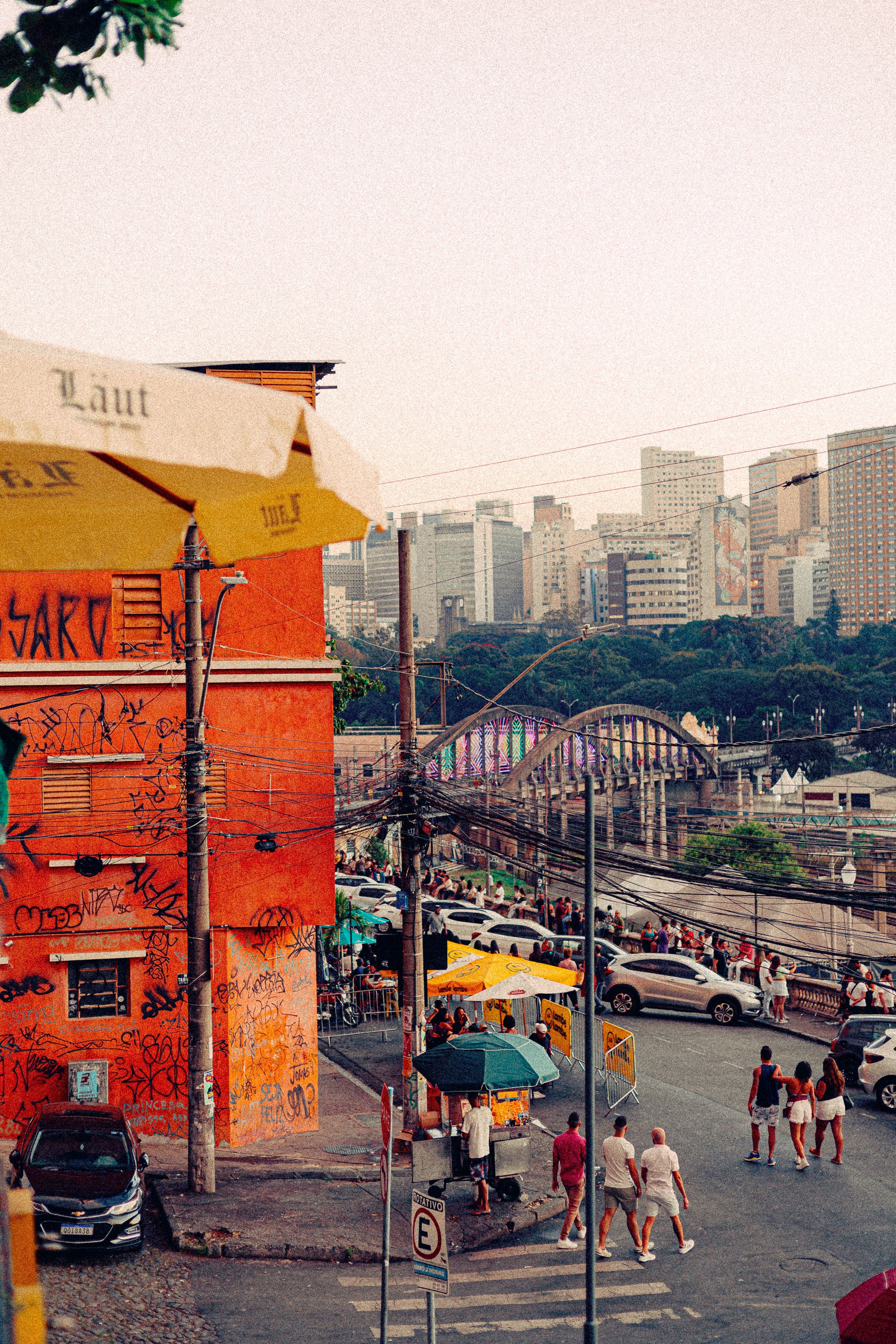 Vibrant Urban Street Scene with Skyline View · Free Stock Photo
