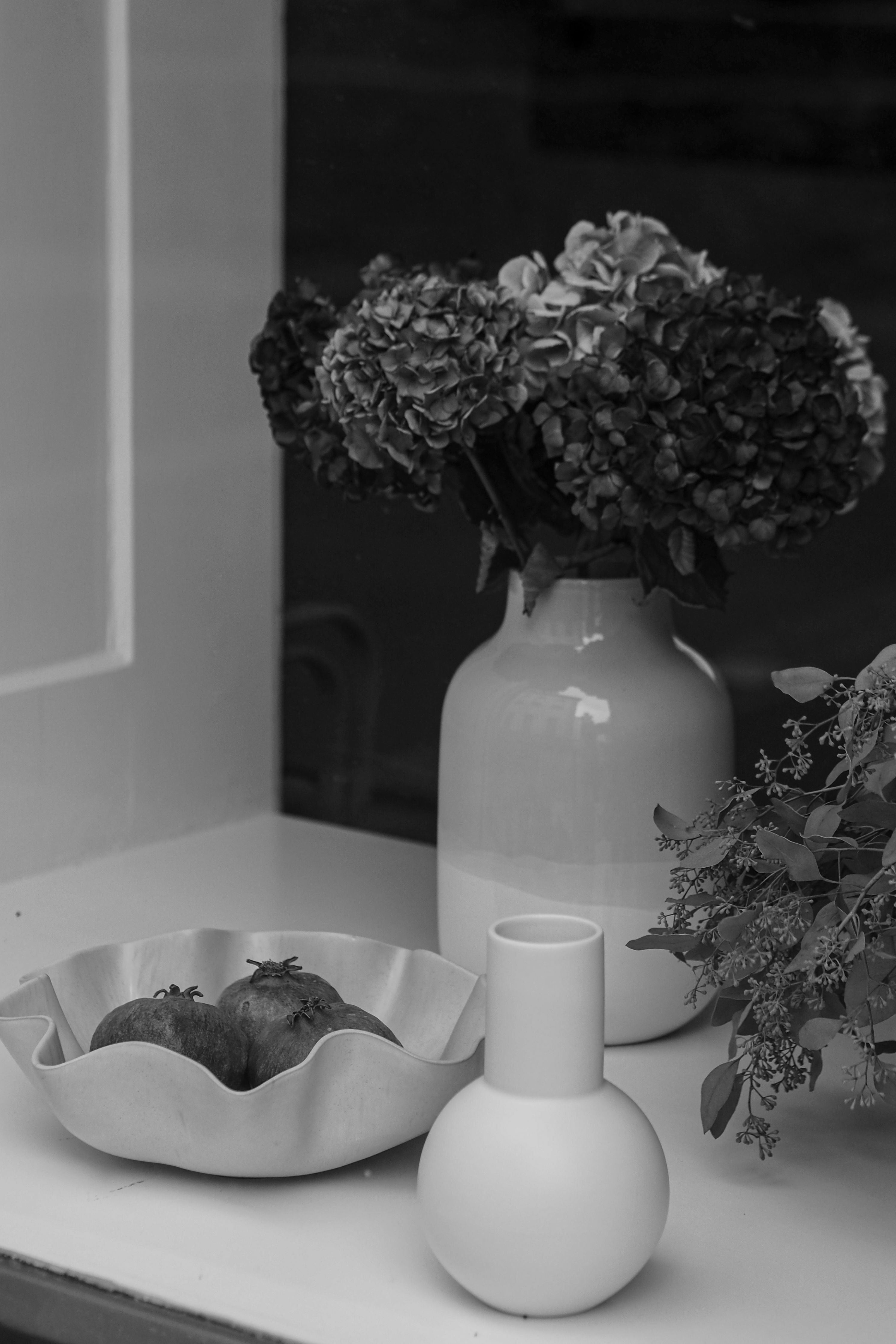 Monochrome Still Life with Flowers and Fruits · Free Stock Photo