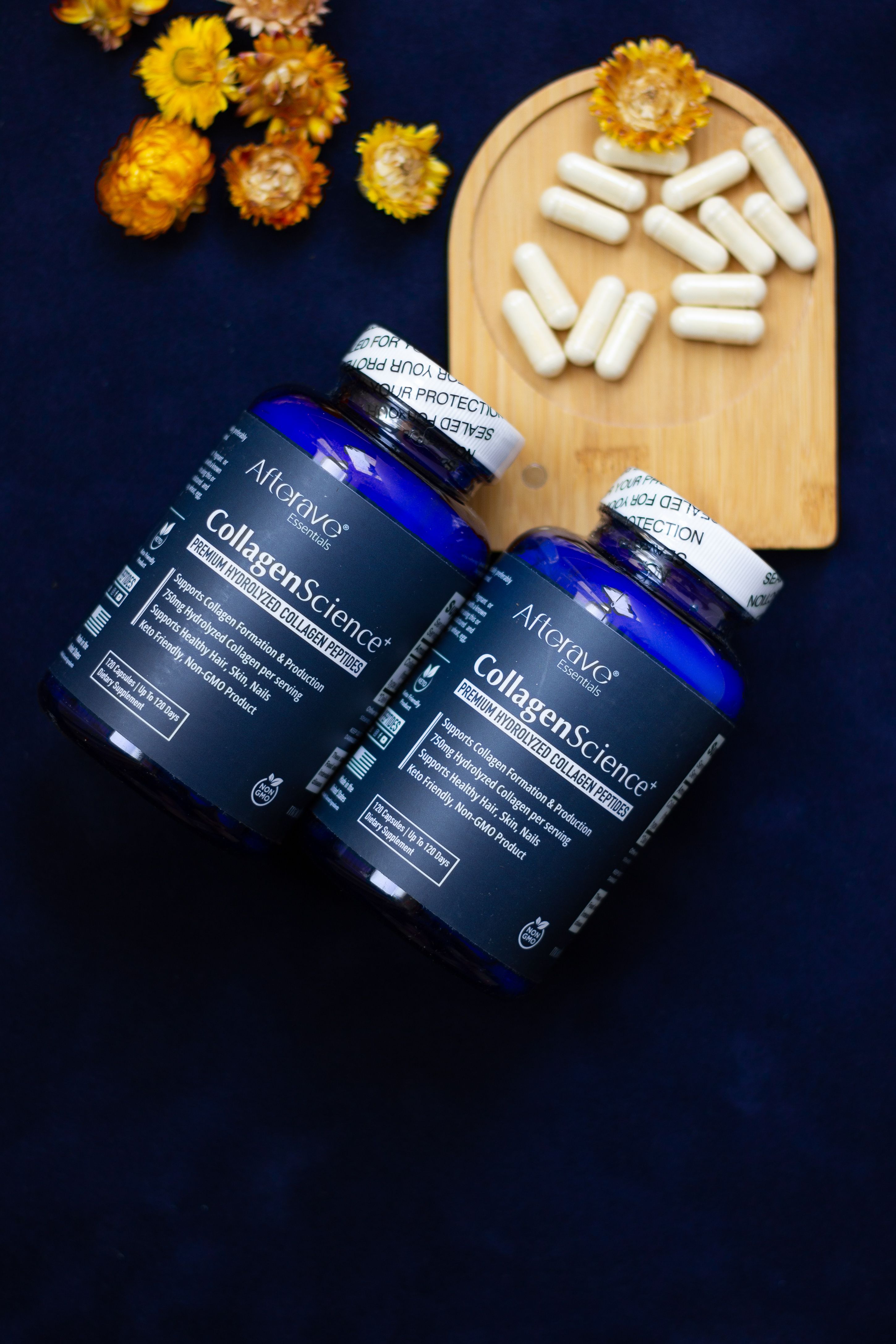 Premium Collagen Supplements on Dark Background · Free Stock Photo