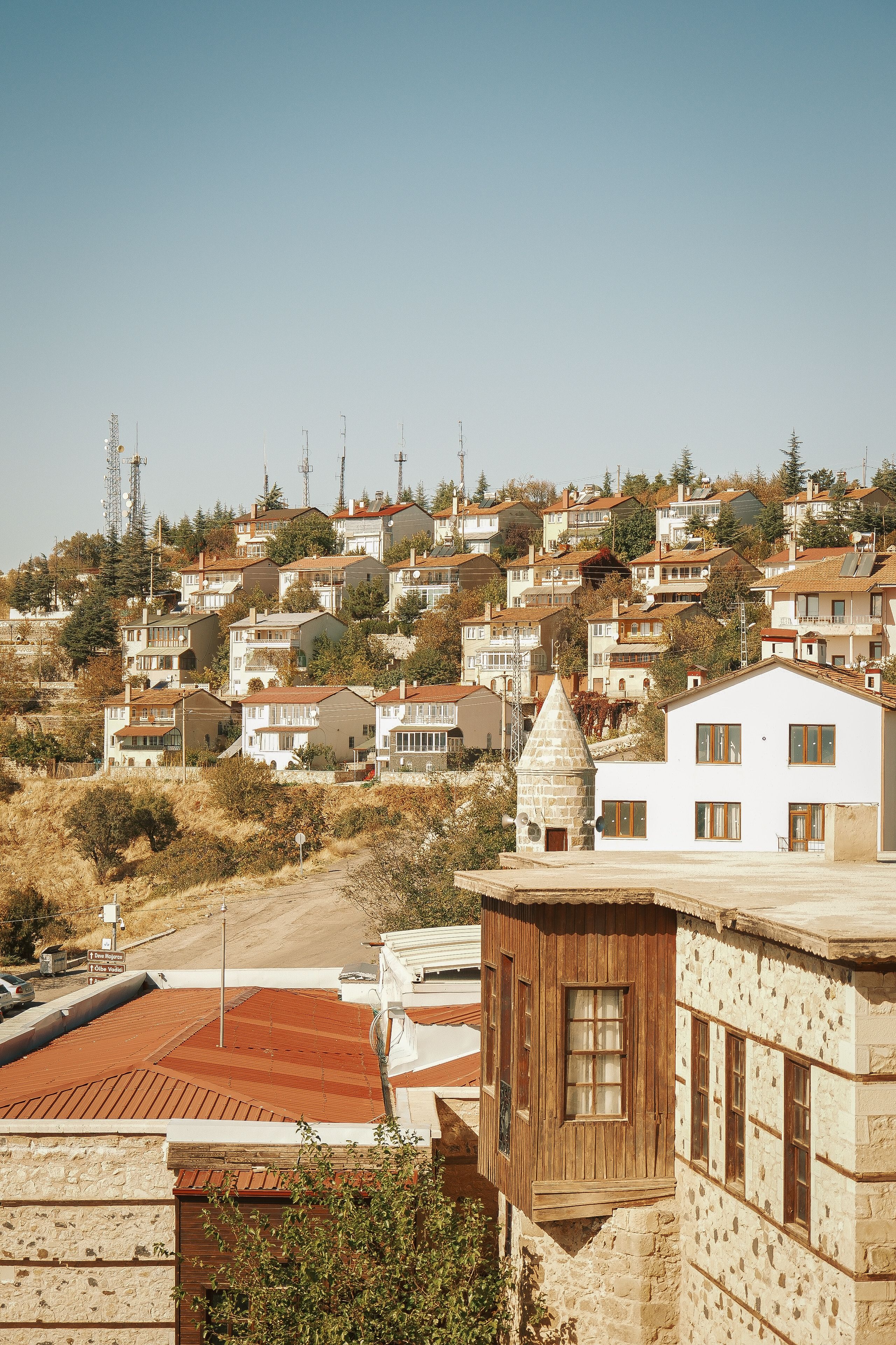 Charming Hillside Townscape with Historic Architecture · Free Stock Photo
