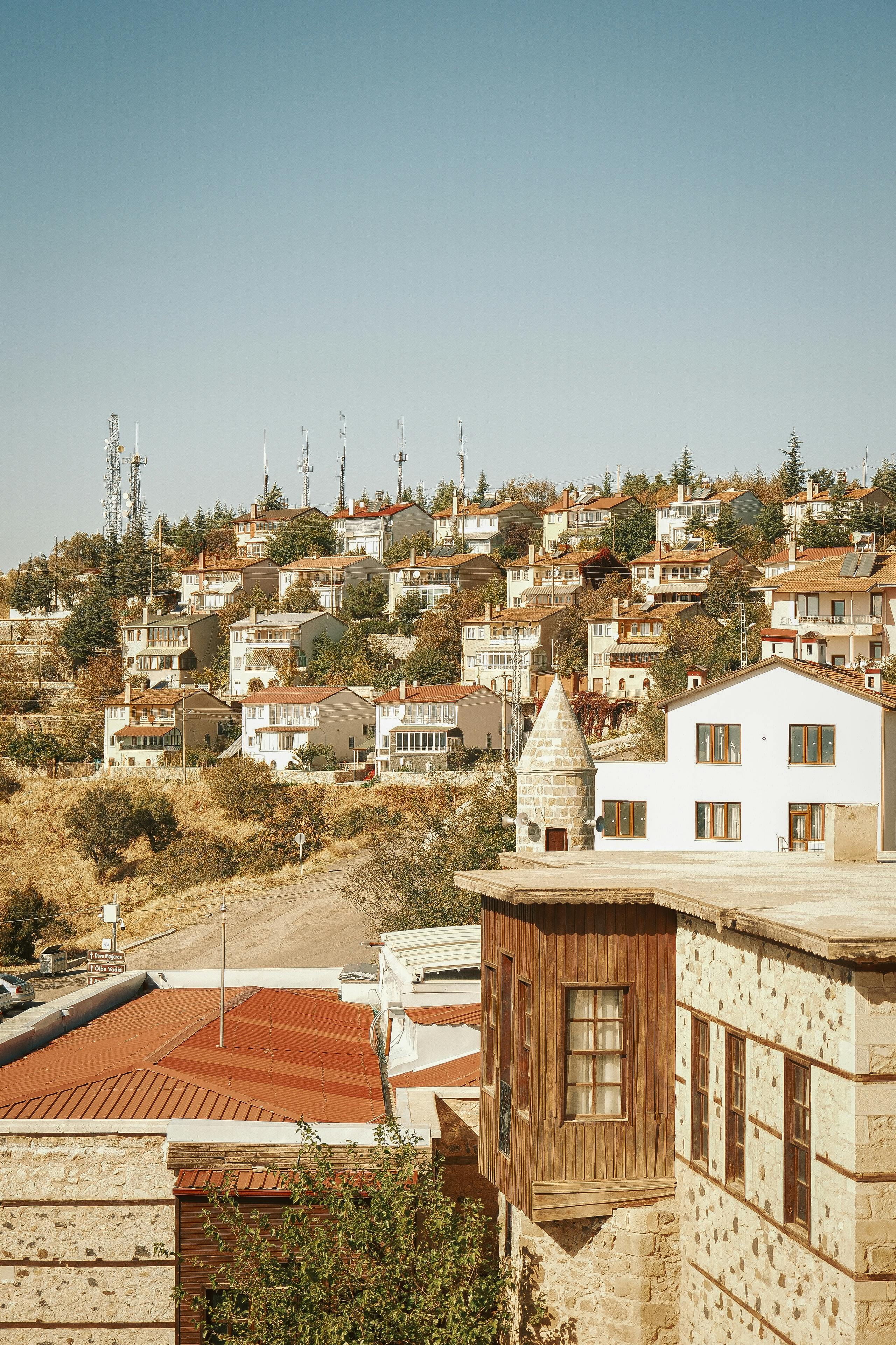 Charming Hillside Townscape with Historic Architecture · Free Stock Photo