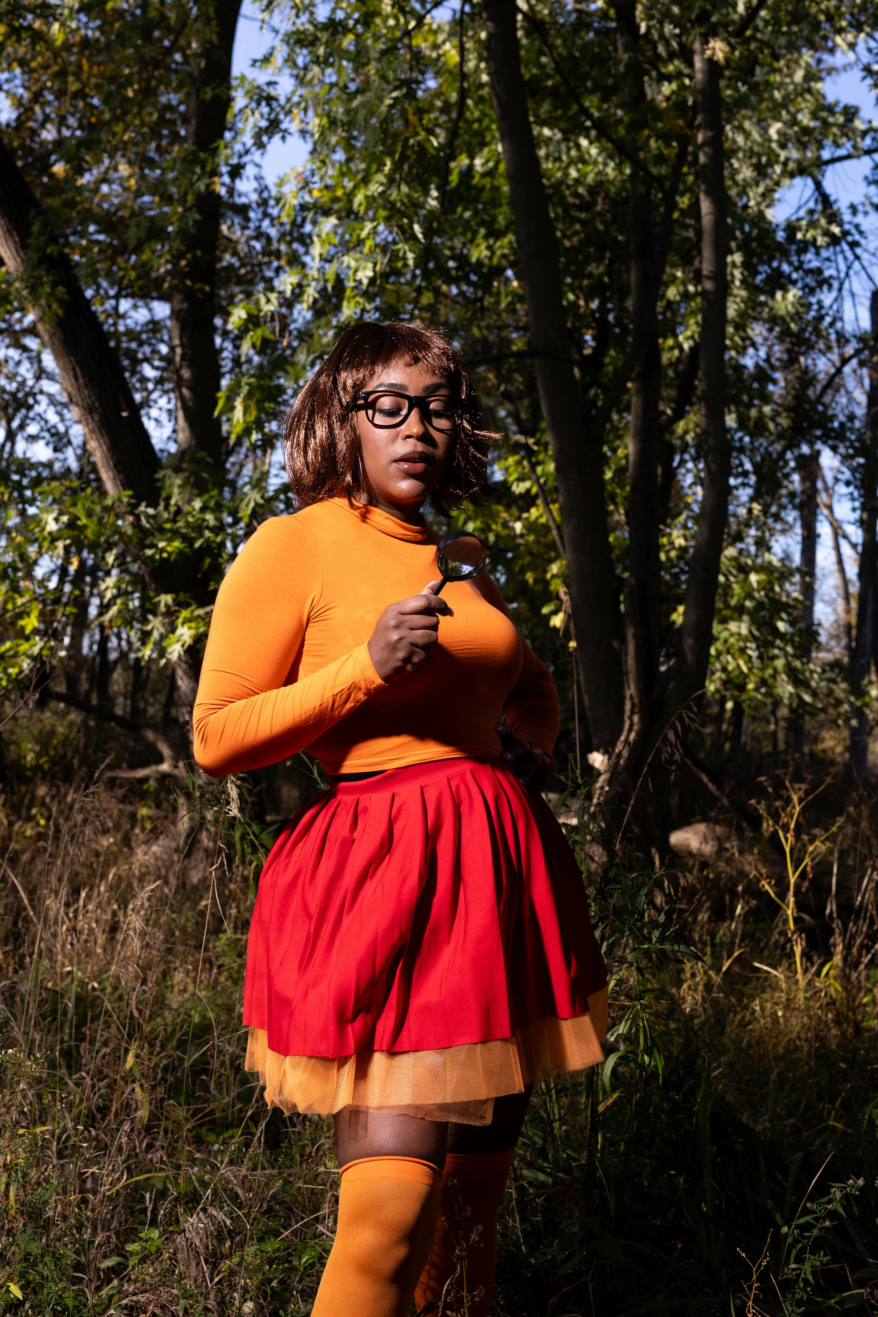 Outdoor Cosplay Portrait of Velma Inspired Character · Free Stock Photo