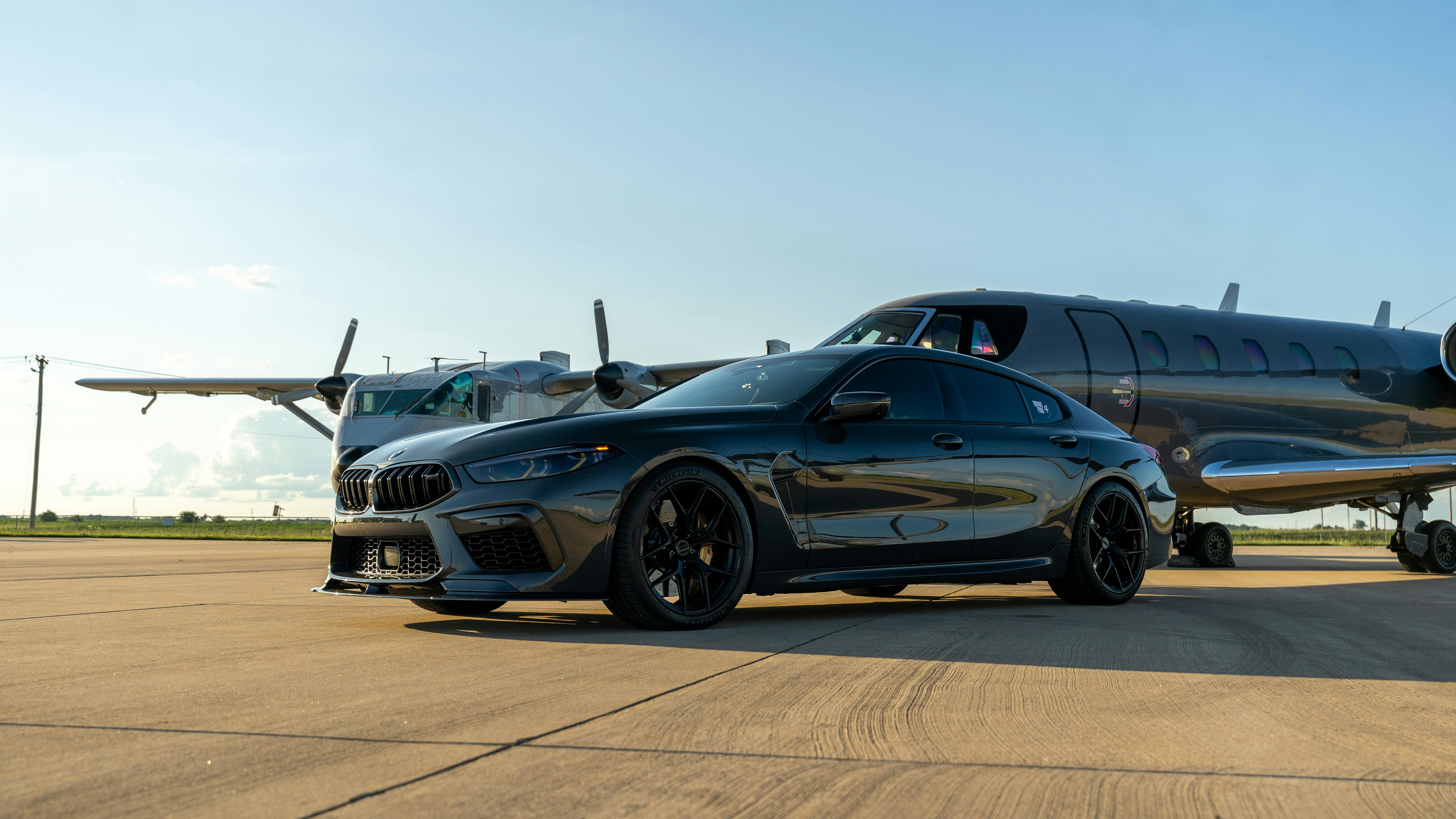 Luxury Car and Private Jet on Runway in Illinois · Free Stock Photo