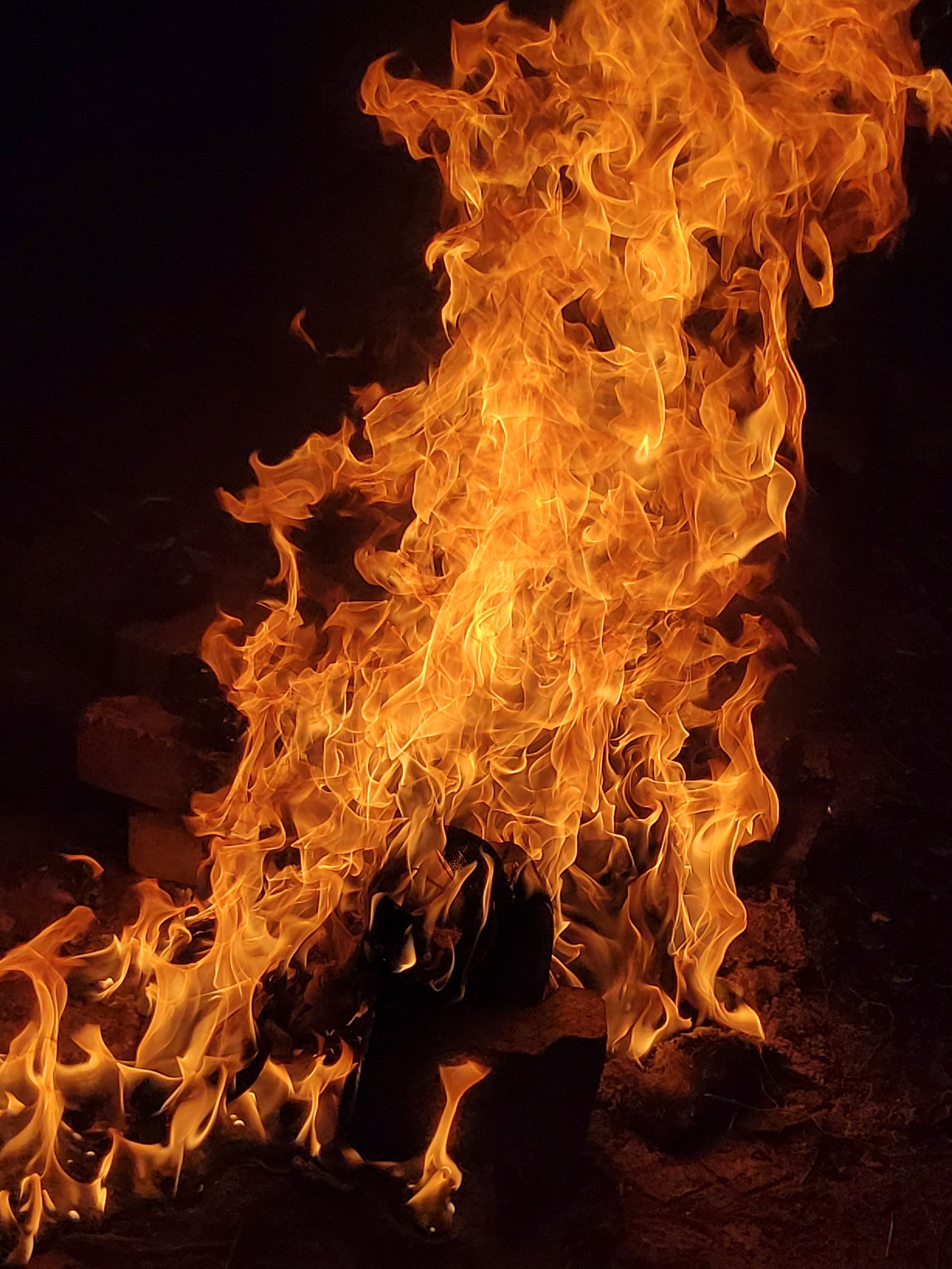 Vibrant Fire Flames at Night Outdoors · Free Stock Photo