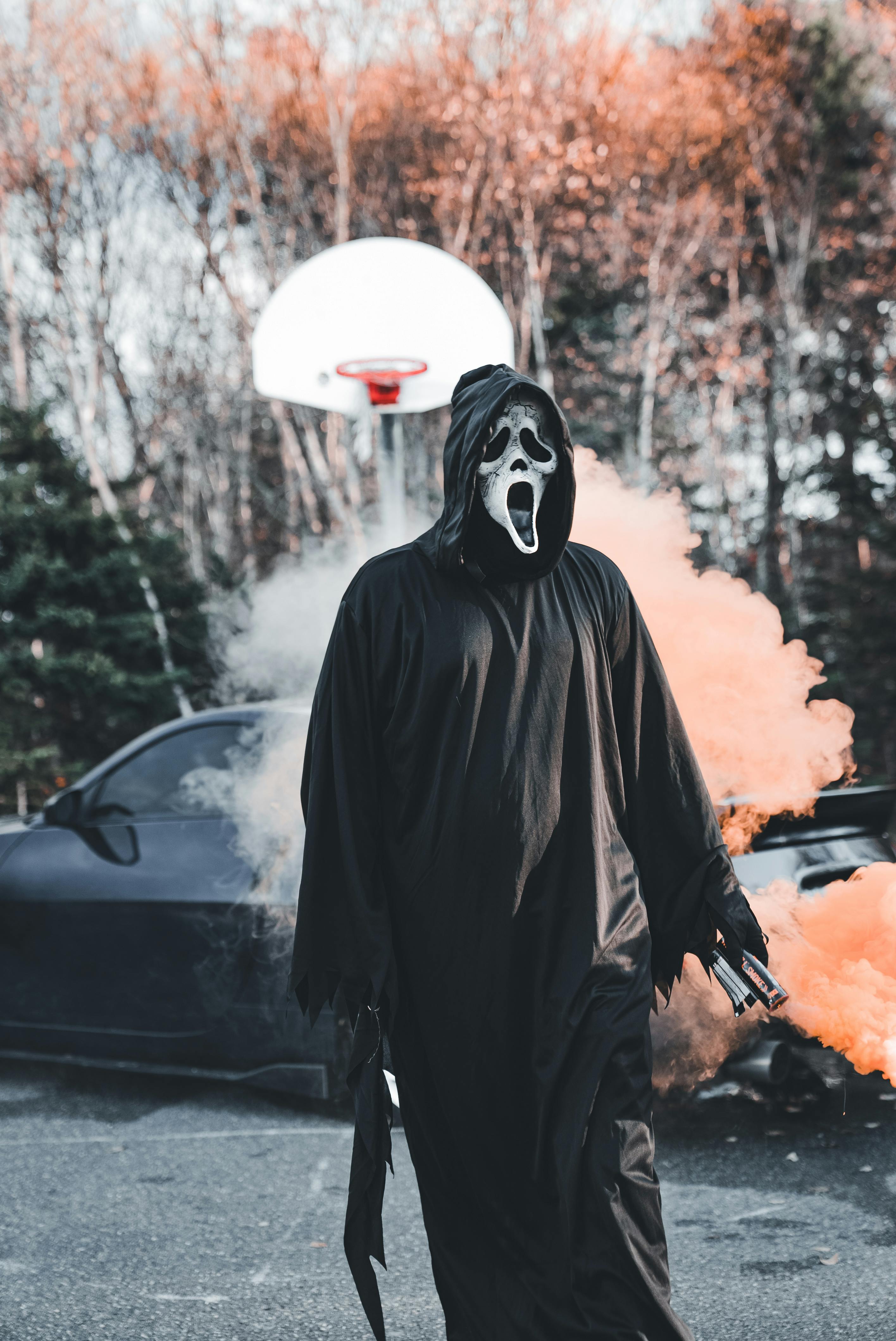Person Wearing Mask Holding Colored Smoke Bomb · Free Stock Photo