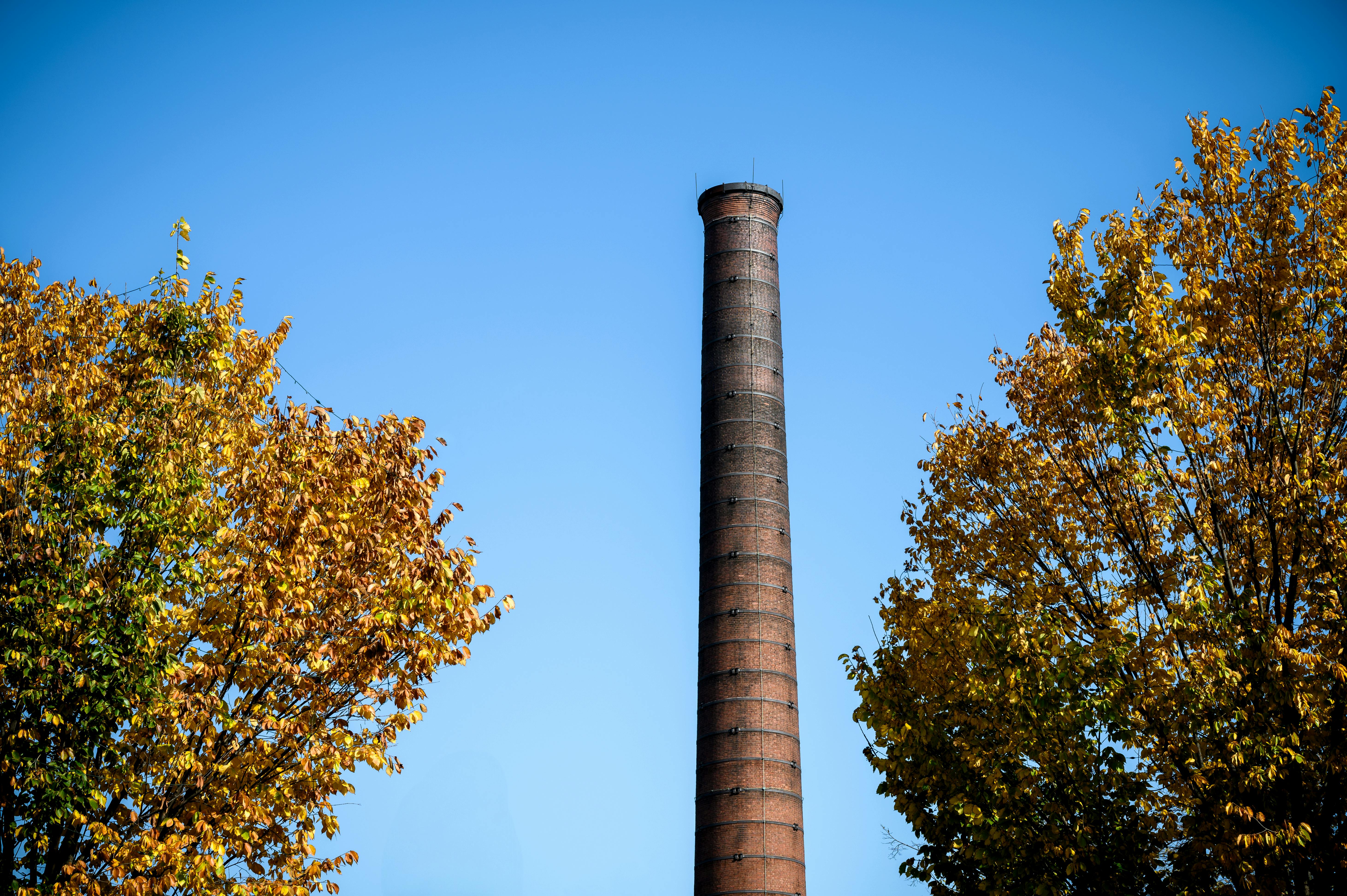 Industrial Smokestack with Autumn Foliage in Chicago · Free Stock Photo