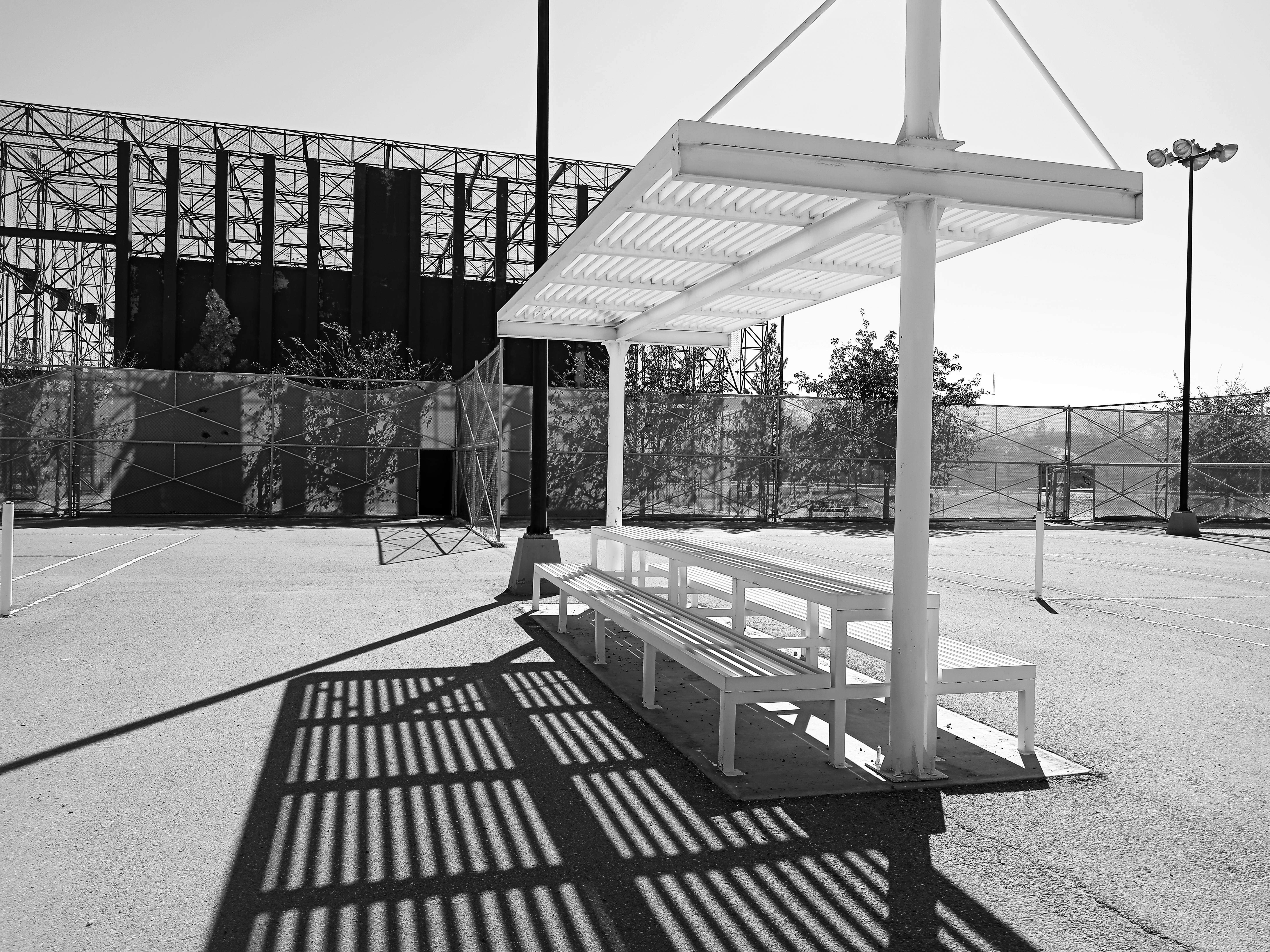Black and White Industrial Outdoor Seating Area · Free Stock Photo
