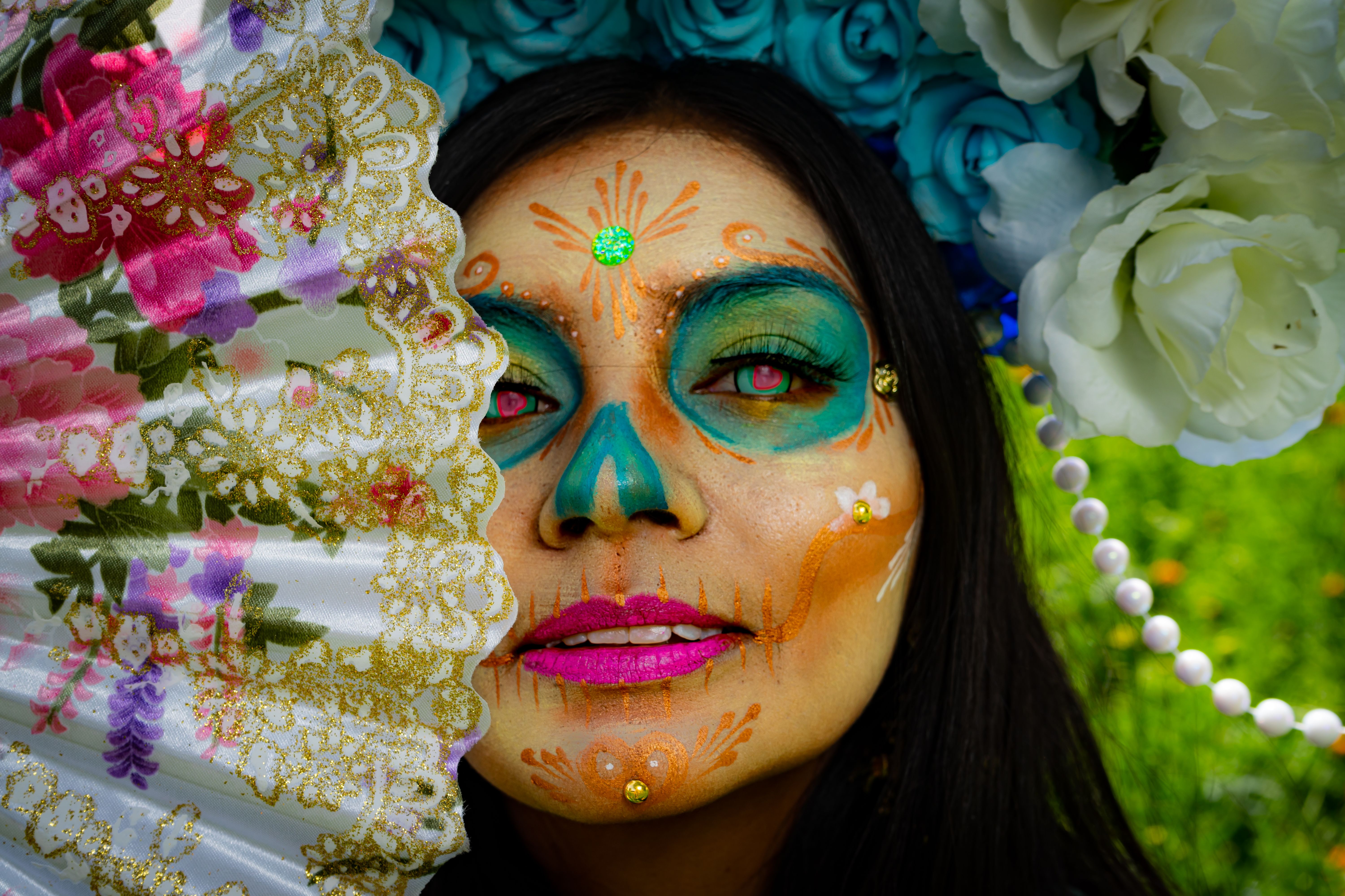 Vibrant Catrina Makeup with Floral Headpiece · Free Stock Photo