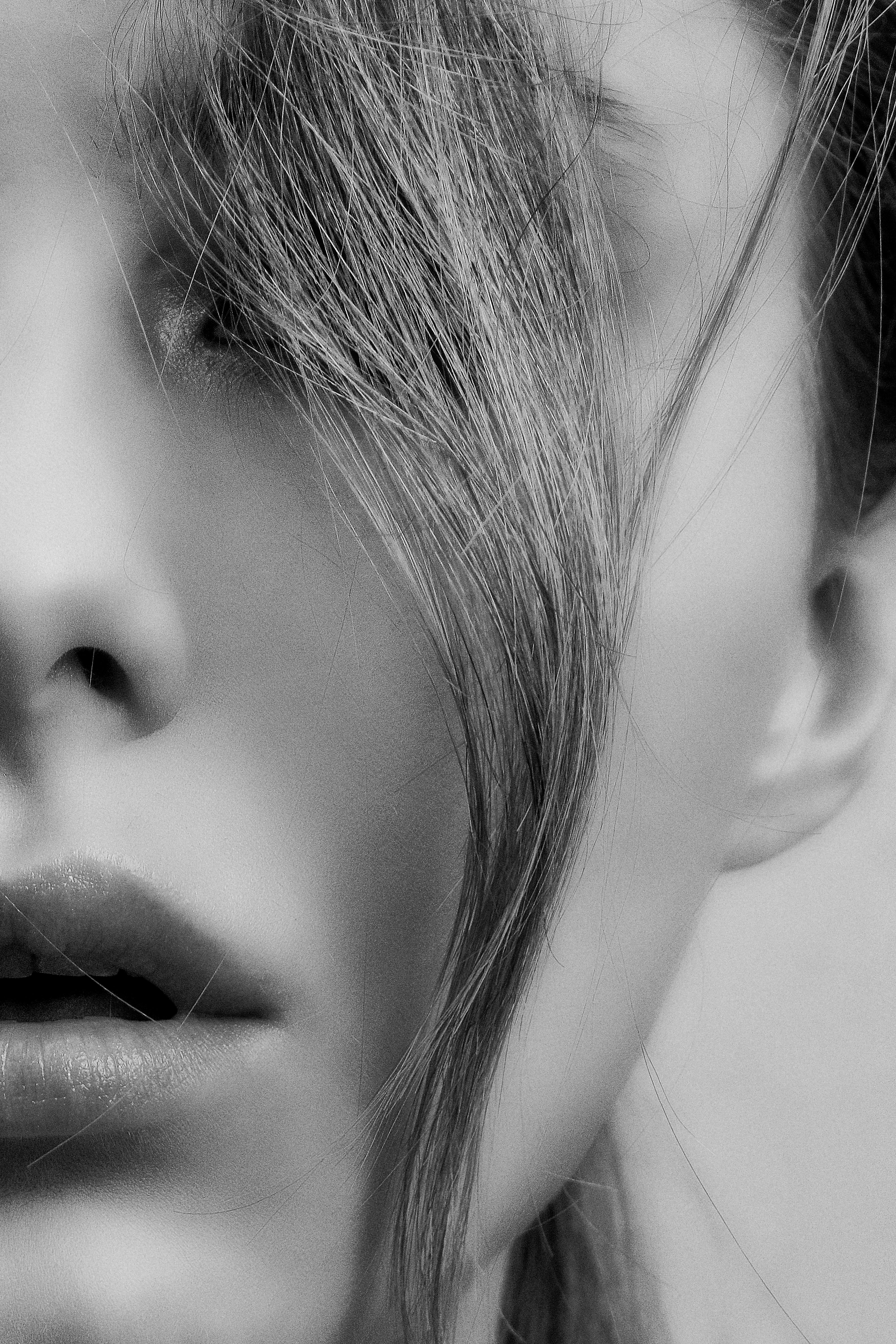 Grayscale Photography of Woman's Face · Free Stock Photo