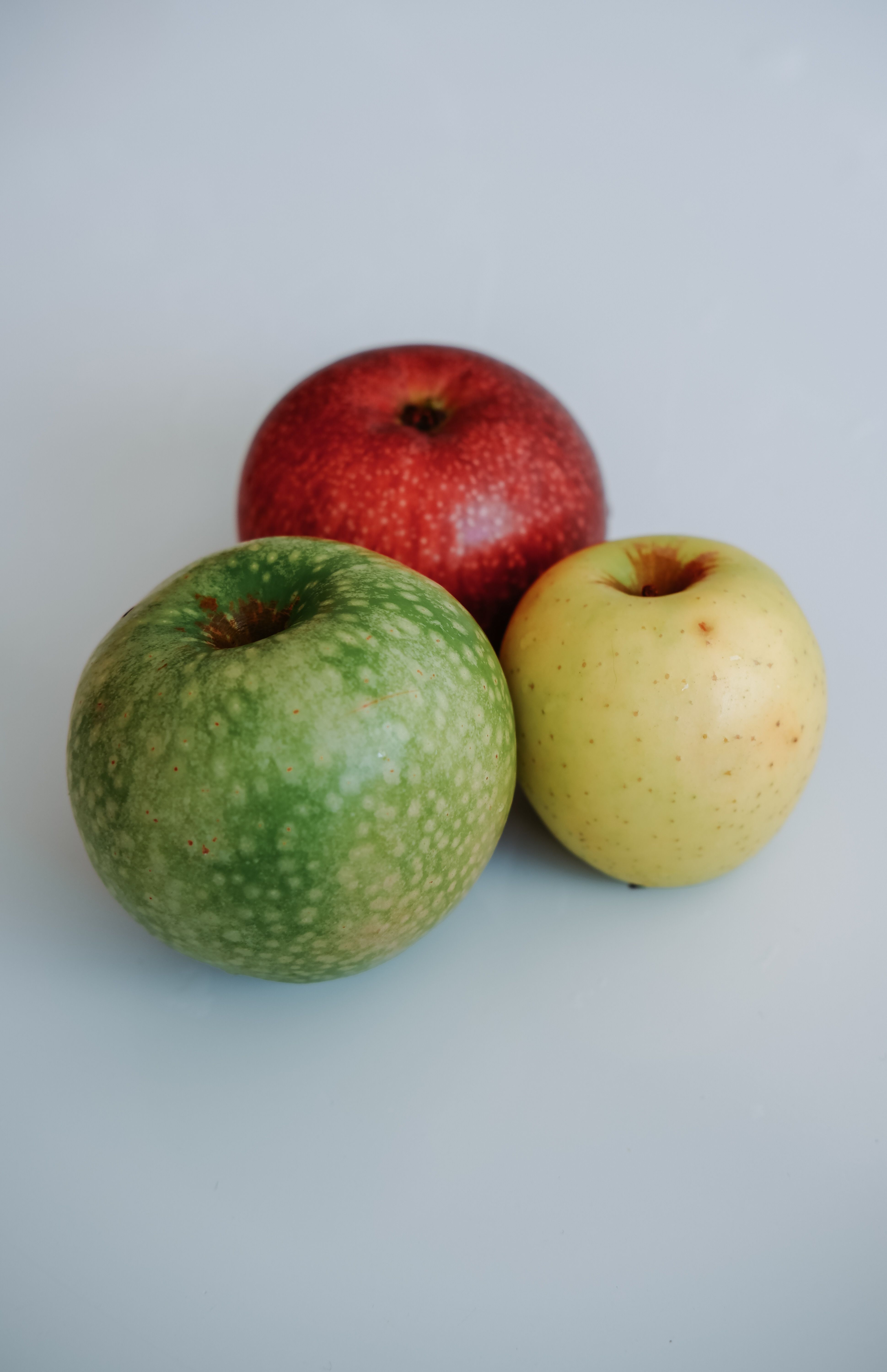 Vibrant Red, Green, and Yellow Apples on White · Free Stock Photo