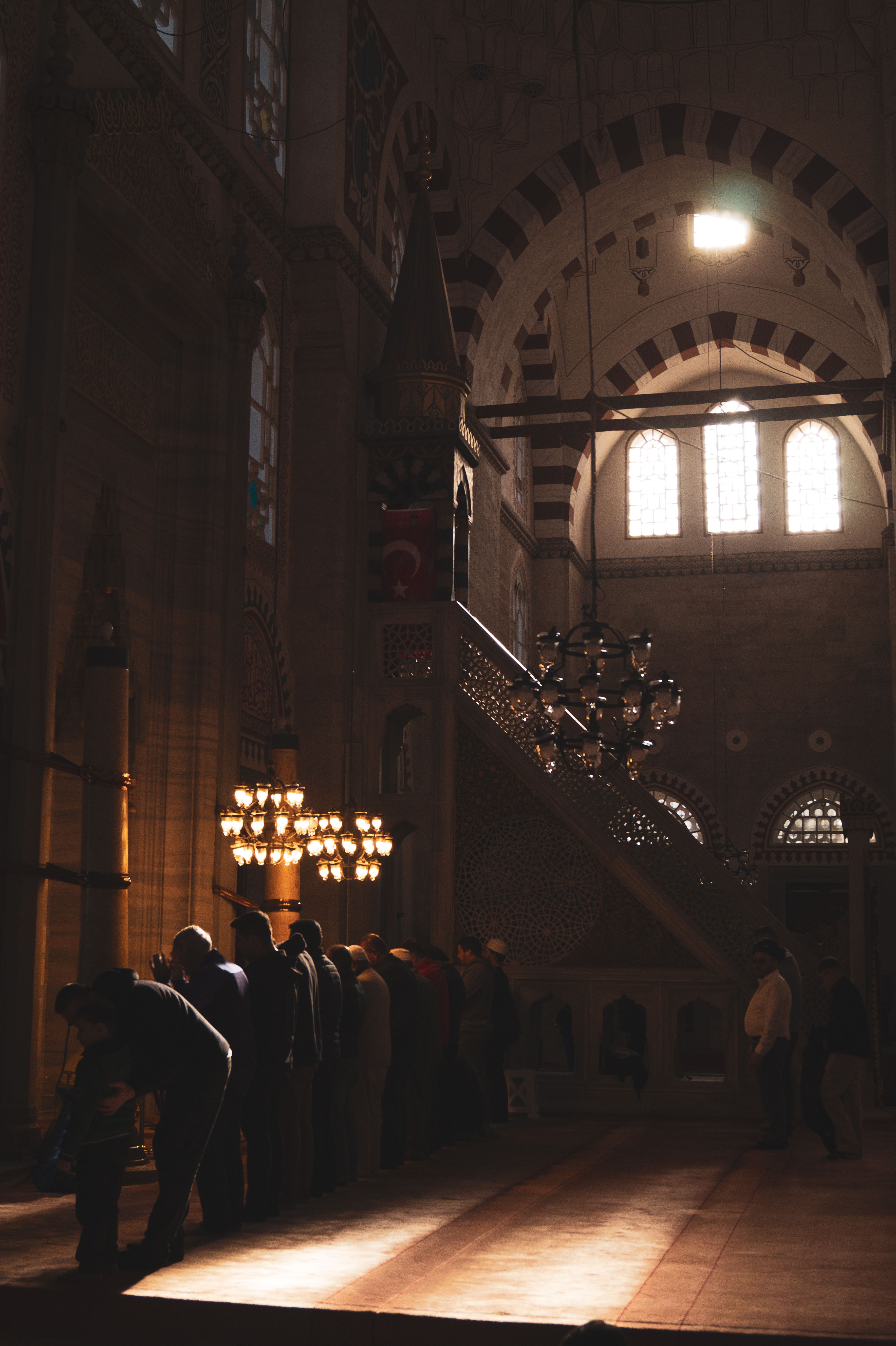 Prayer Time Inside Historic Mosque with Light · Free Stock Photo