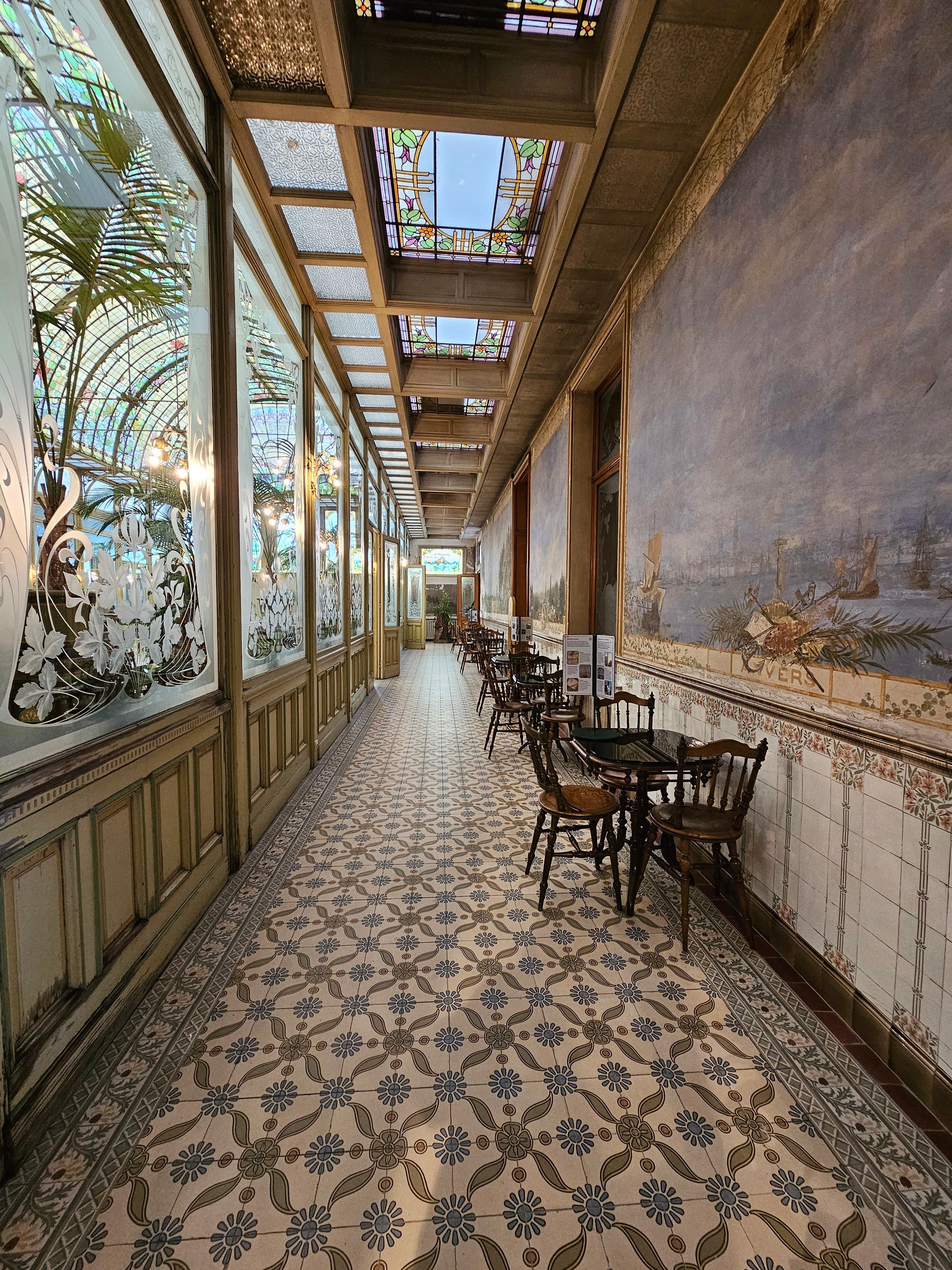Art Nouveau Corridor with Stained Glass Ceiling · Free Stock Photo