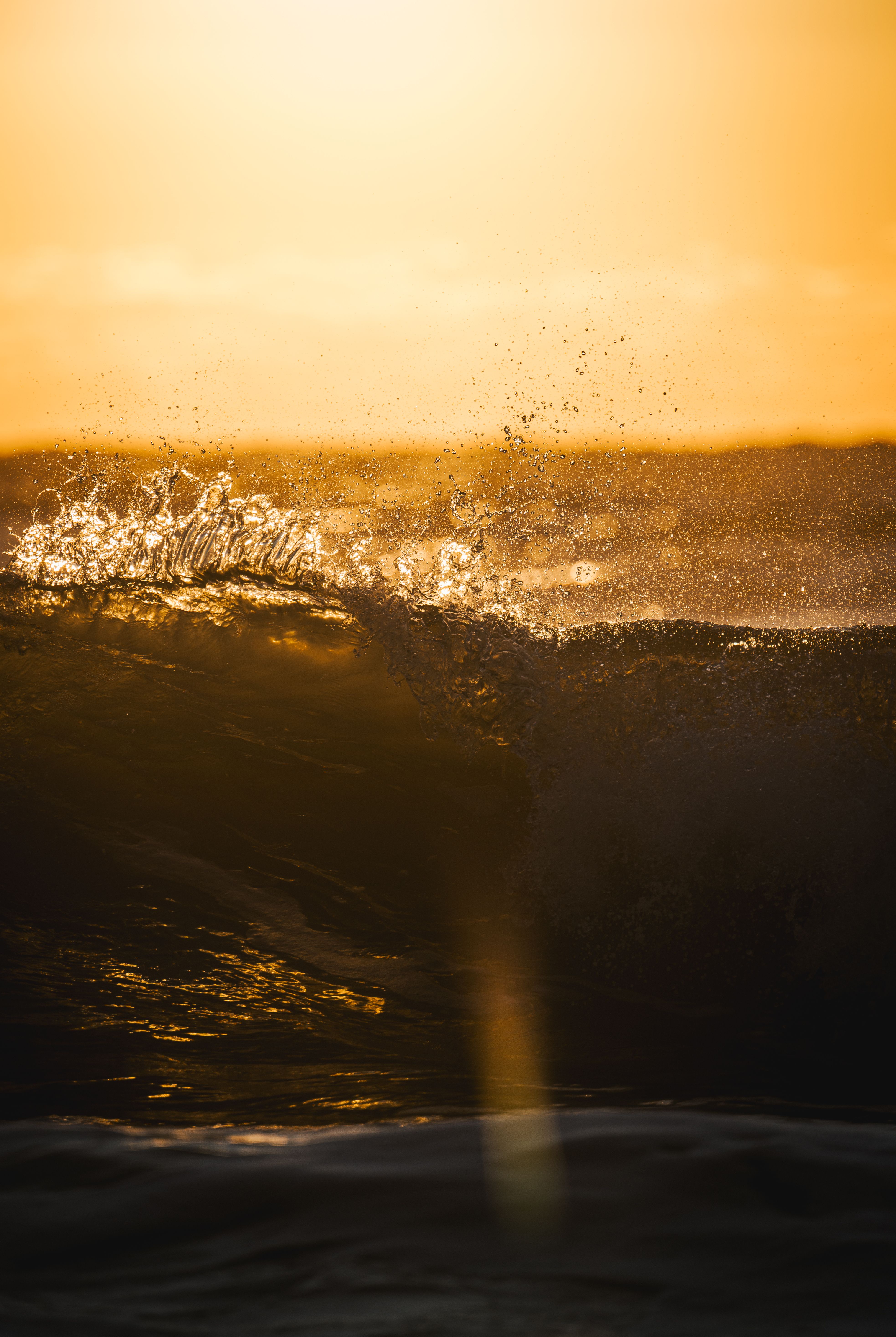 Golden Waves at Sunset with Splashing Water · Free Stock Photo