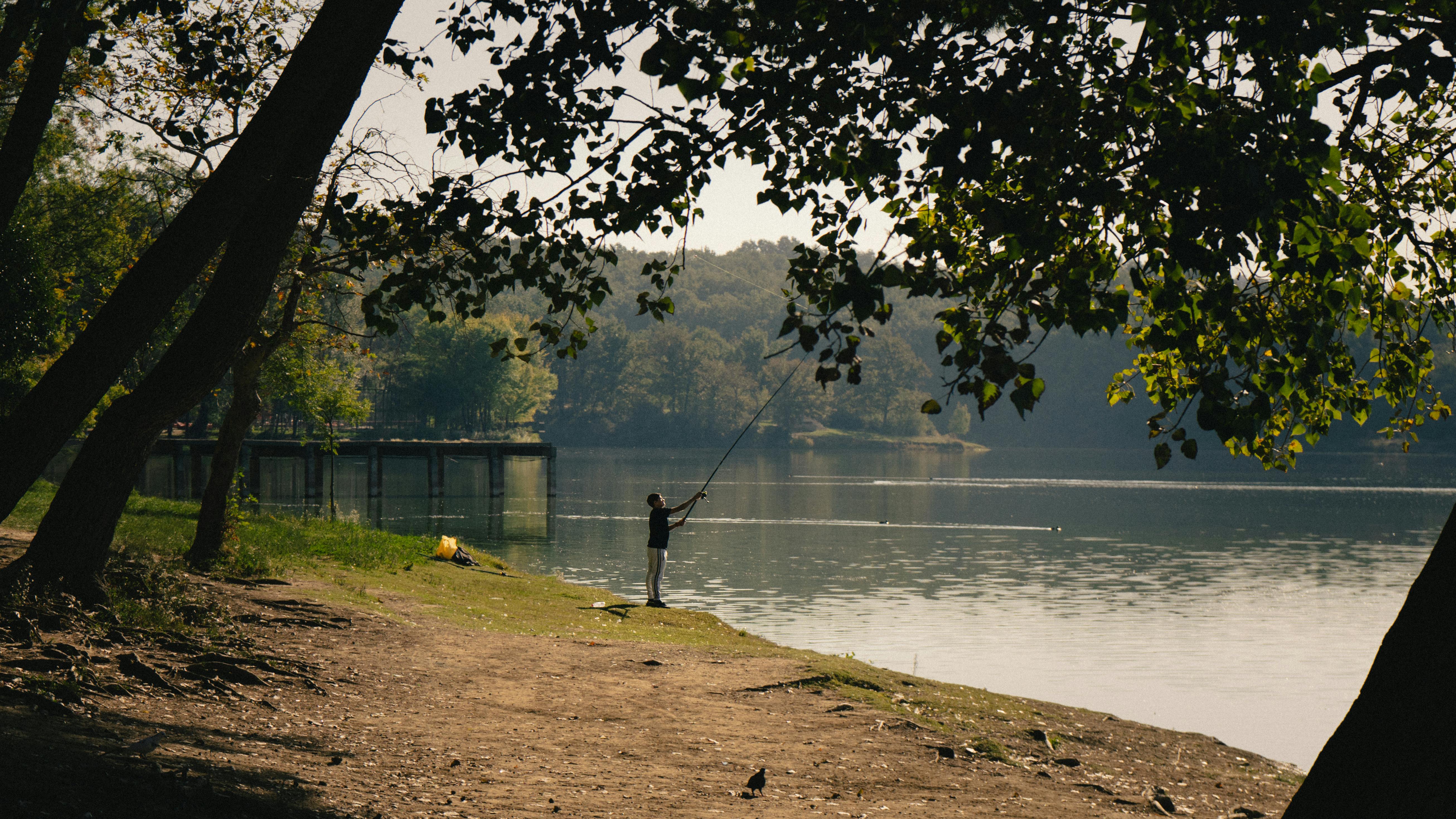 Tranquil Lakeside Fishing Scene in Tirana · Free Stock Photo