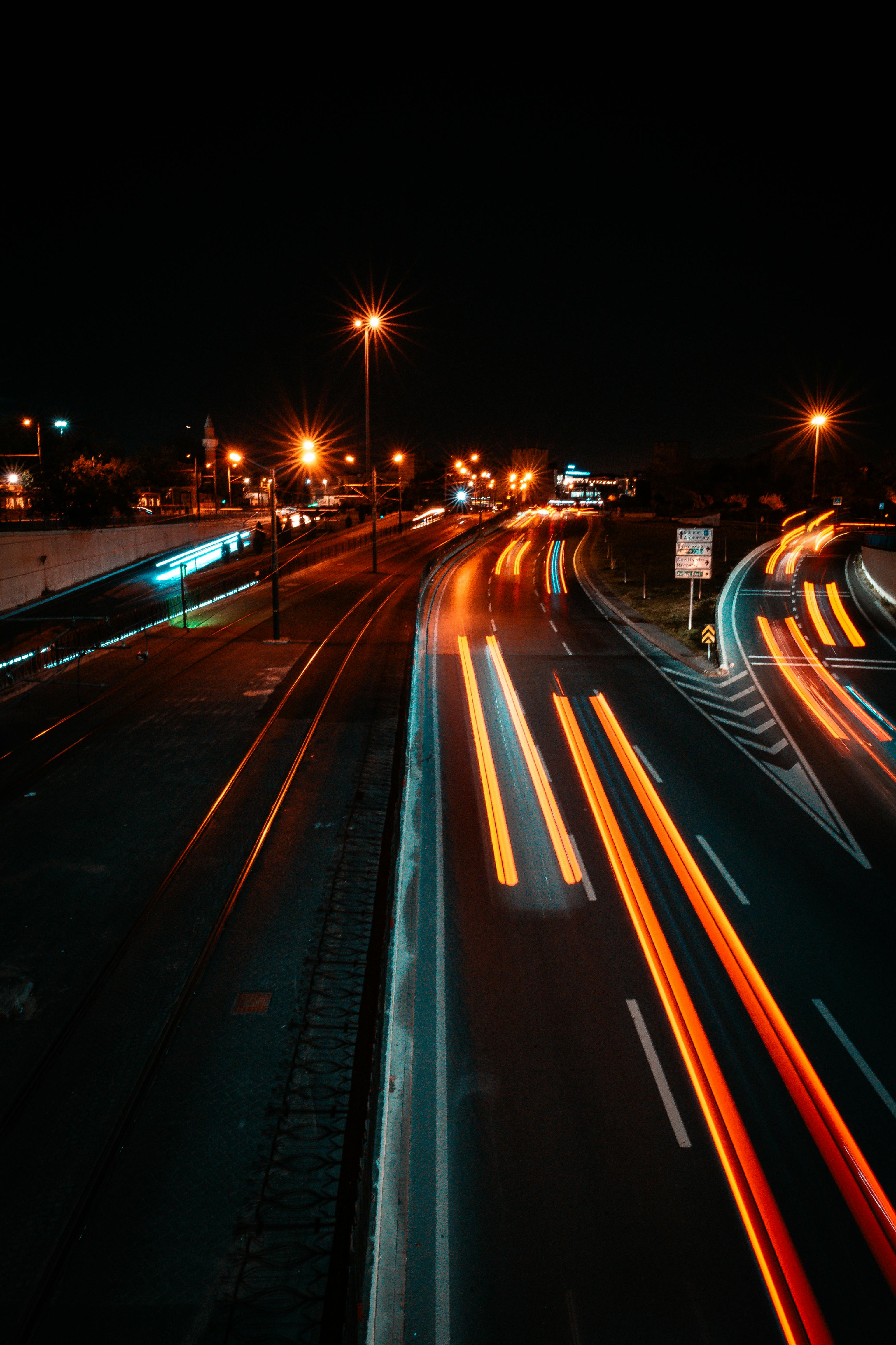 Long Exposure Night Highway Traffic Light Streaks · Free Stock Photo