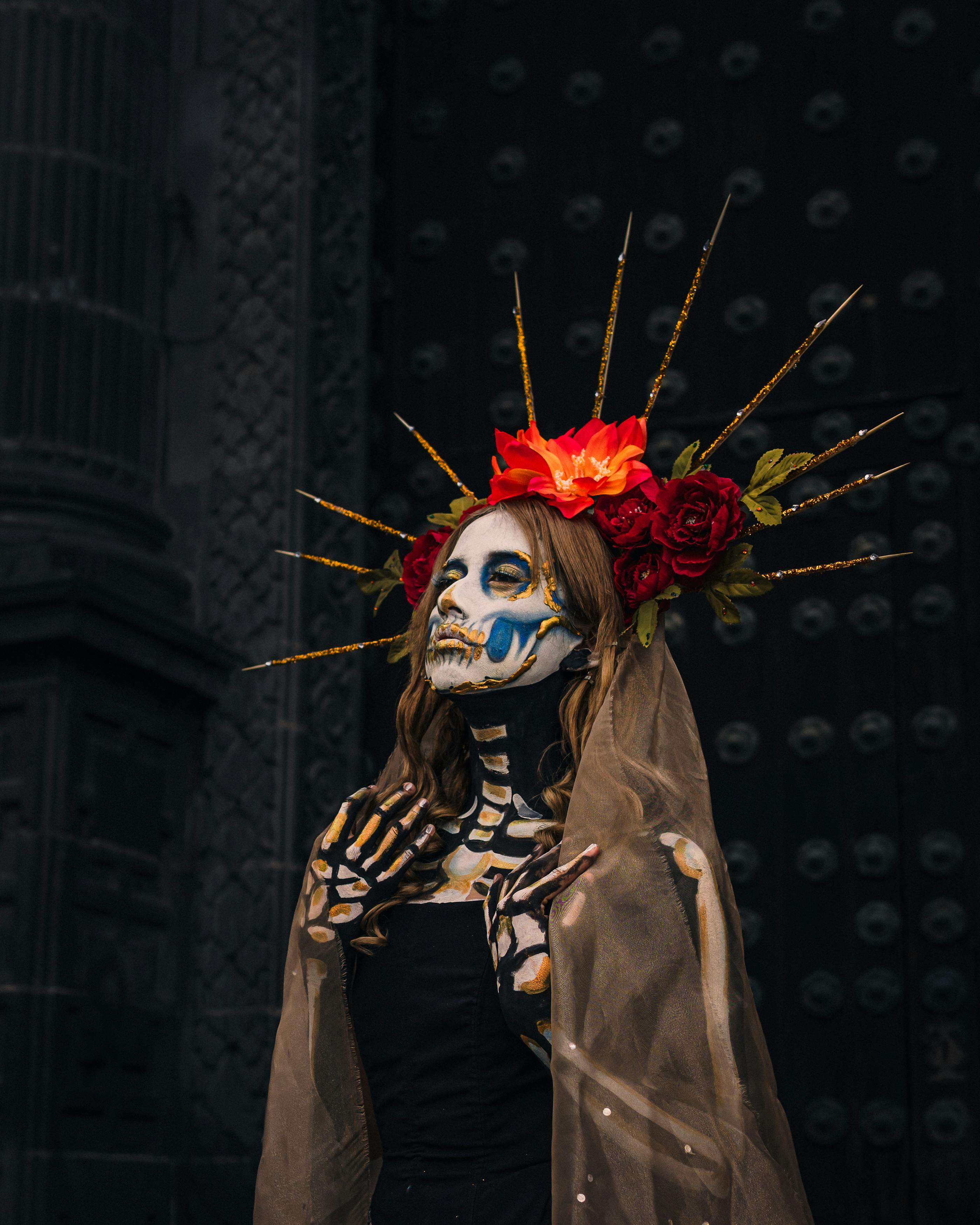 Colorful Catrina Costume with Intricate Makeup · Free Stock Photo
