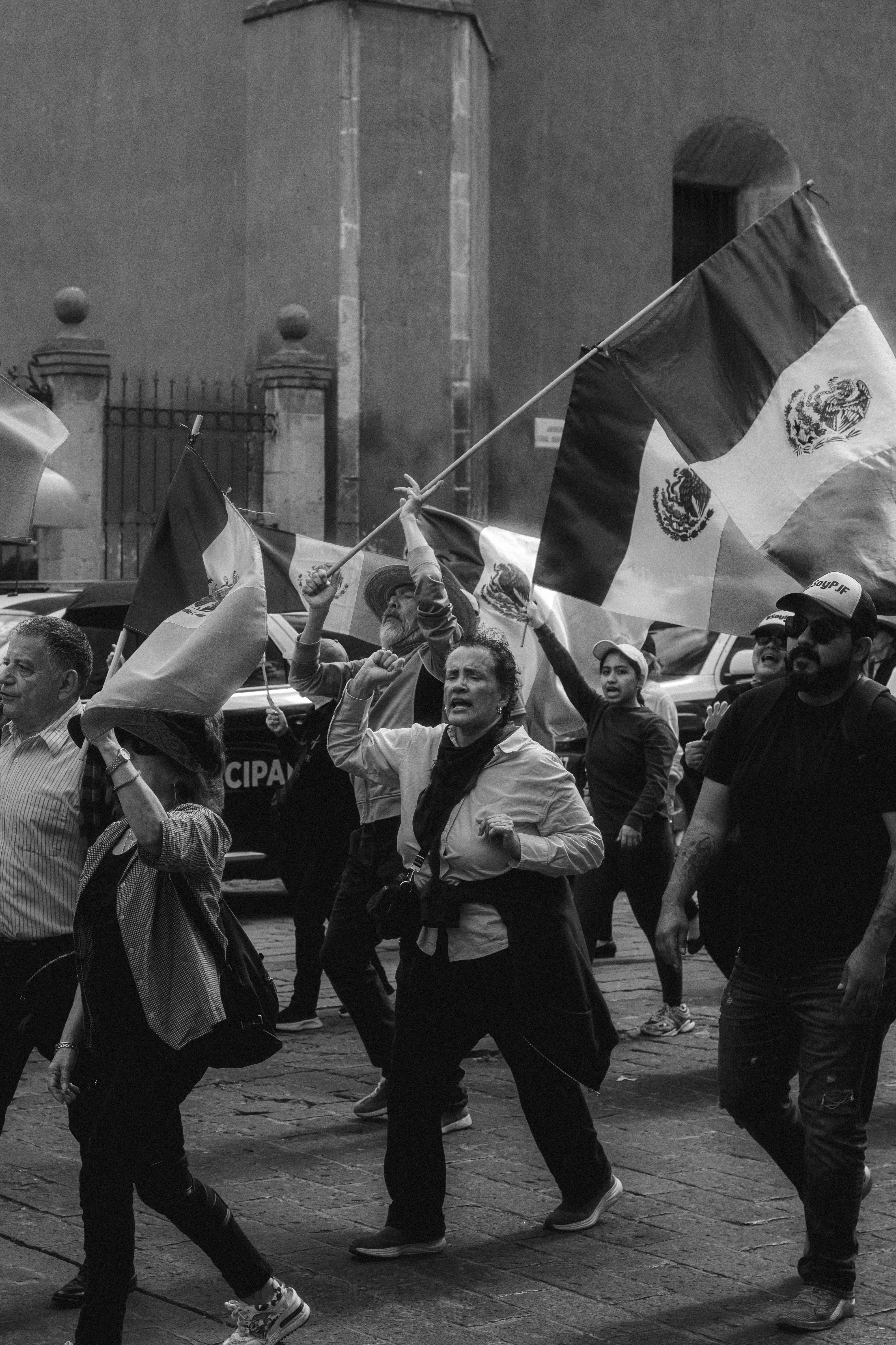 Black and White Protest with Mexican Flags · Free Stock Photo