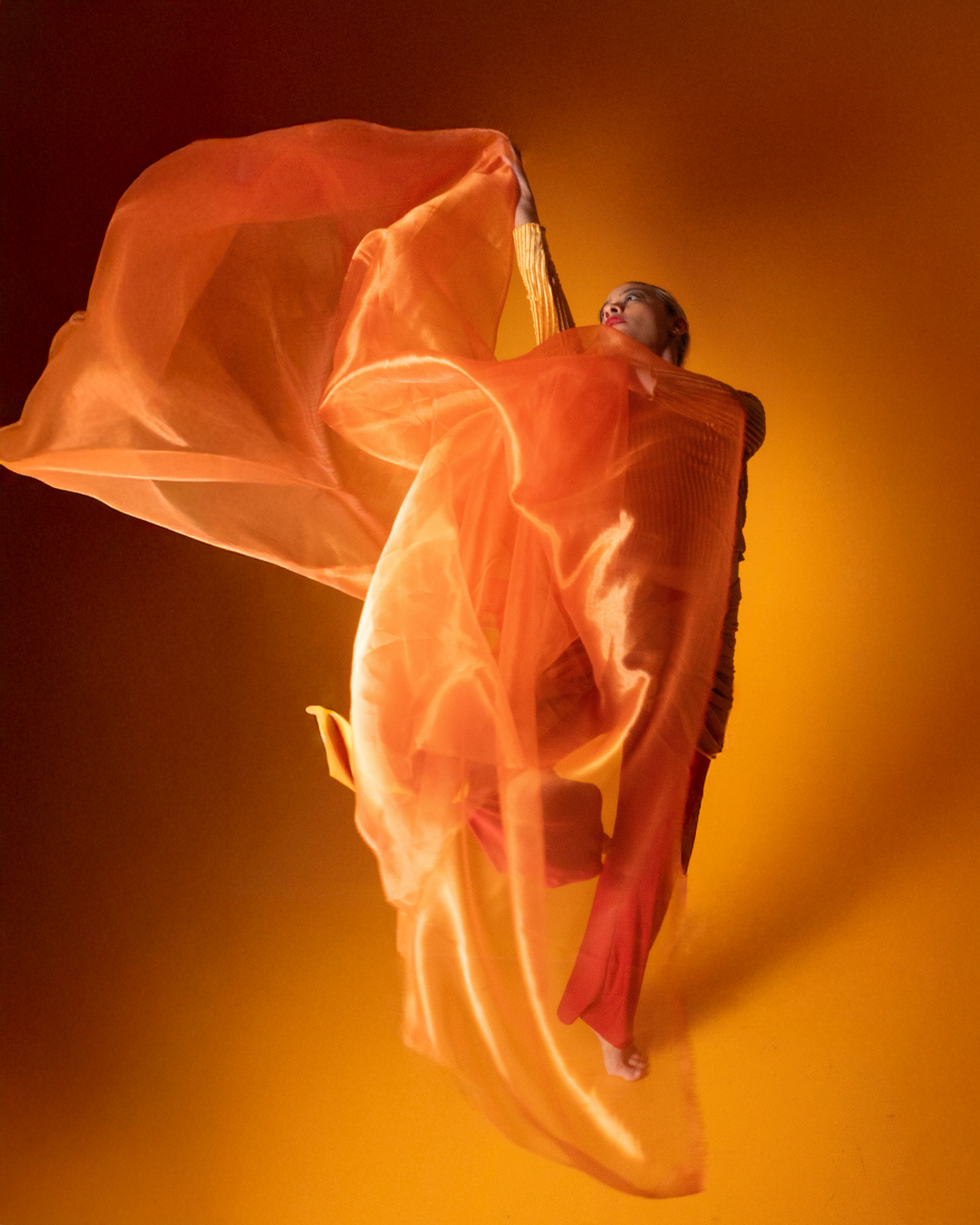 Expressive Contemporary Dancer with Flowing Orange Fabric · Free Stock ...