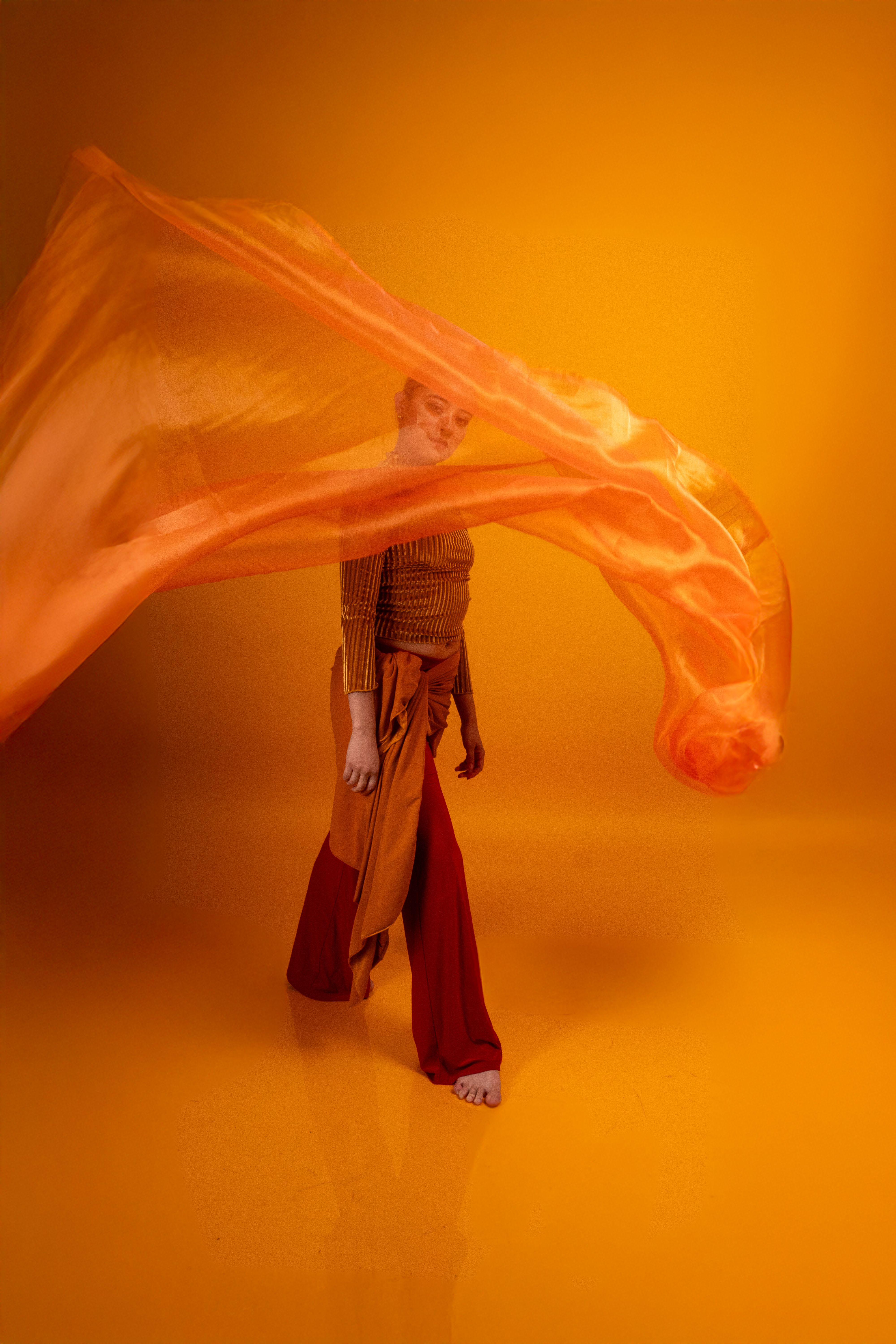 Contemporary Dance with Flowing Orange Fabric · Free Stock Photo